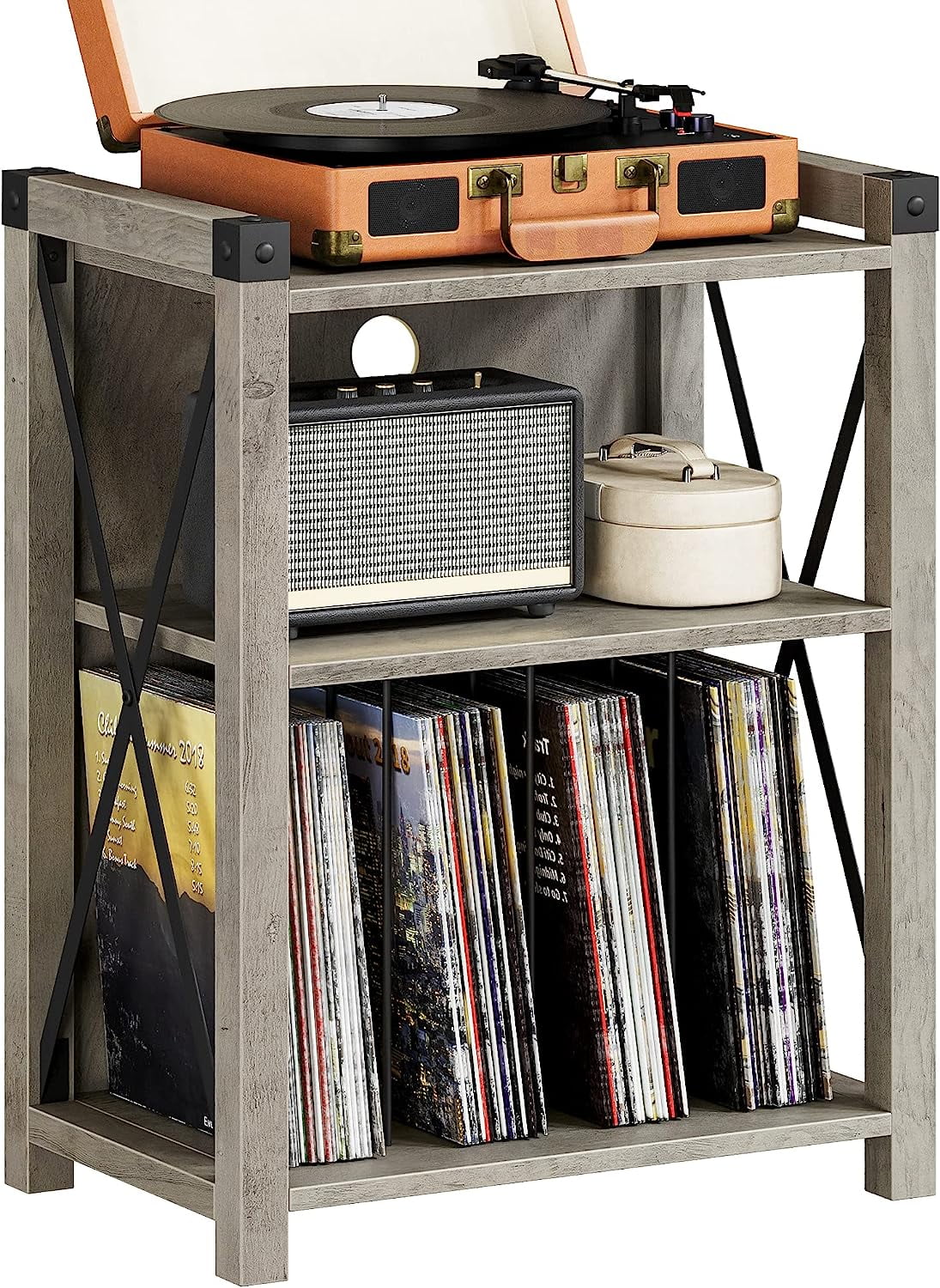 Patikuin Record Player Stand with Storage, Farmhouse Wooden Turntable ...