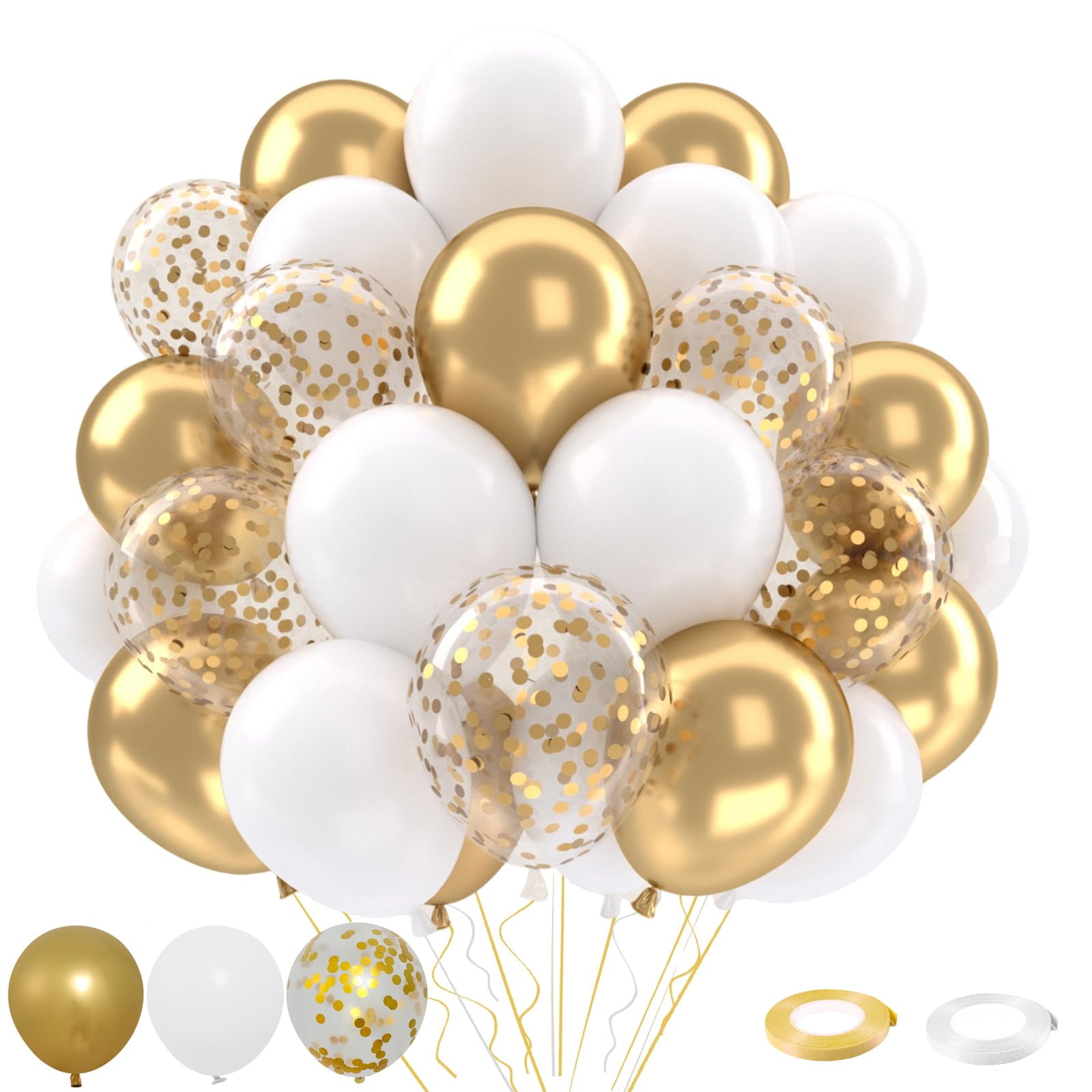 Patimate White and FEV6 Gold Balloons Set, 50 pcs 12 inch Metallic Gold ...