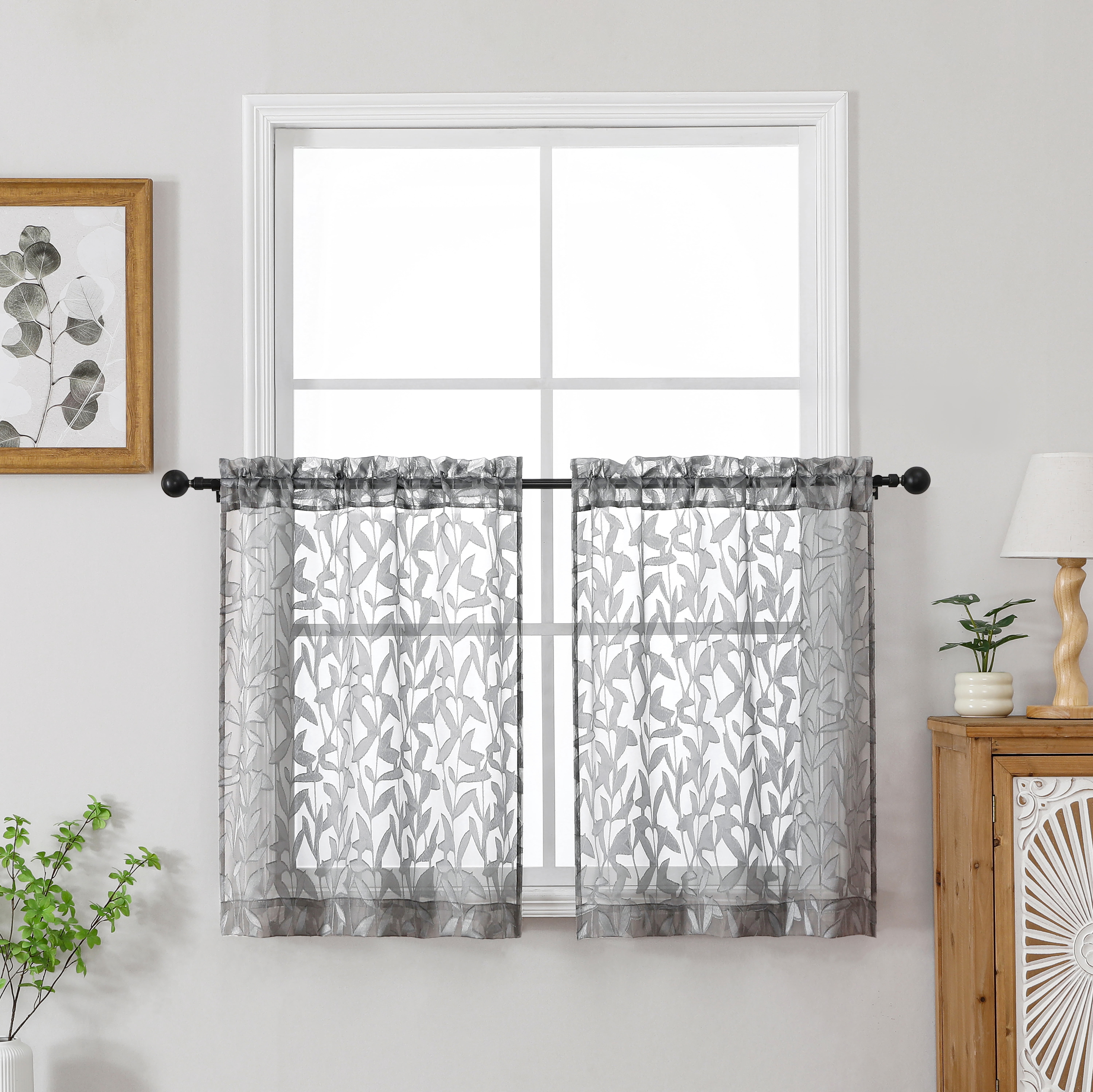 Patin Charcoal Grey Kitchen Window Curtains 2 Panels 28 x 30 Inch ...