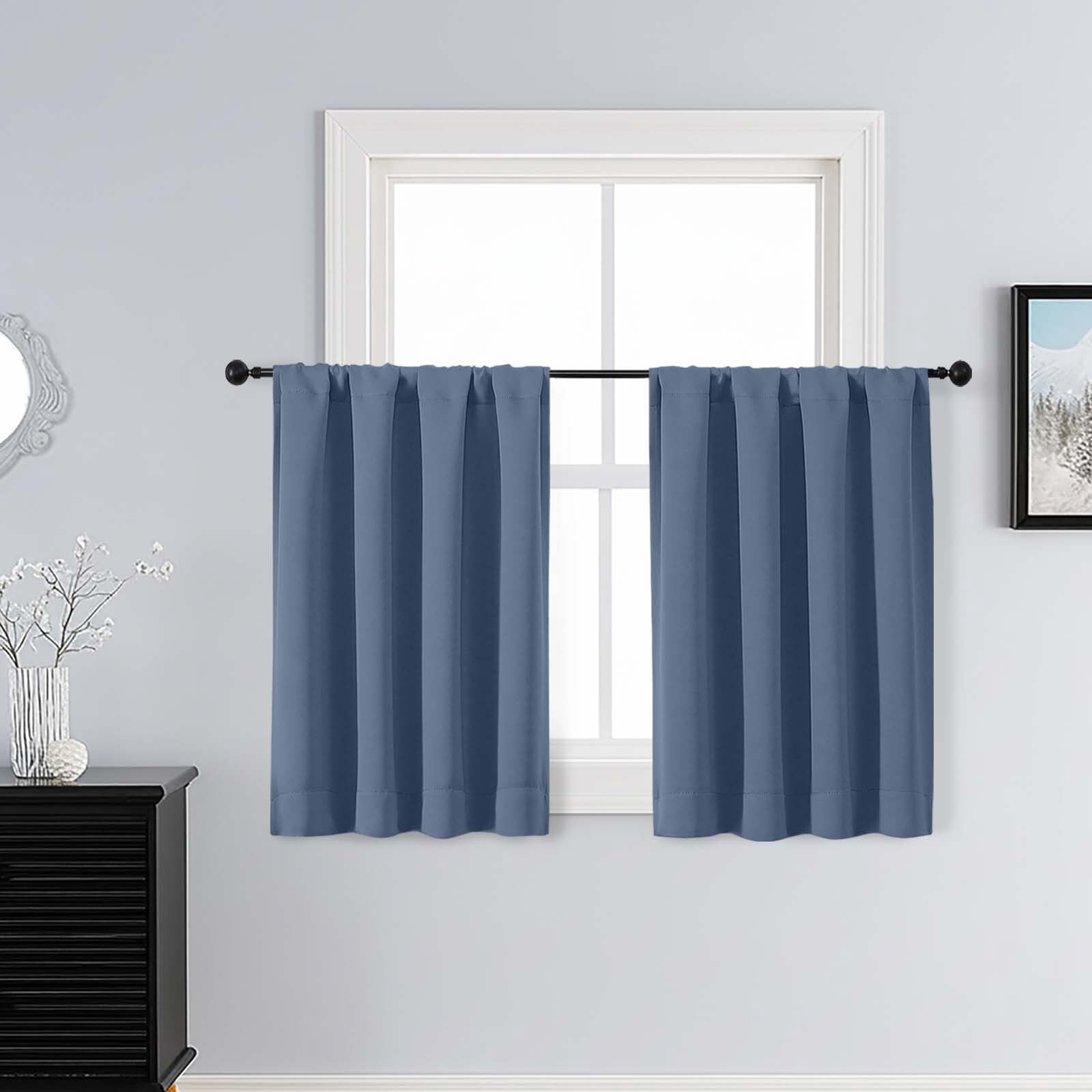 Patin Denim Blue Kitchen Curtains 36 Inch Length 2 Pcs, Rod Pocket Room ...