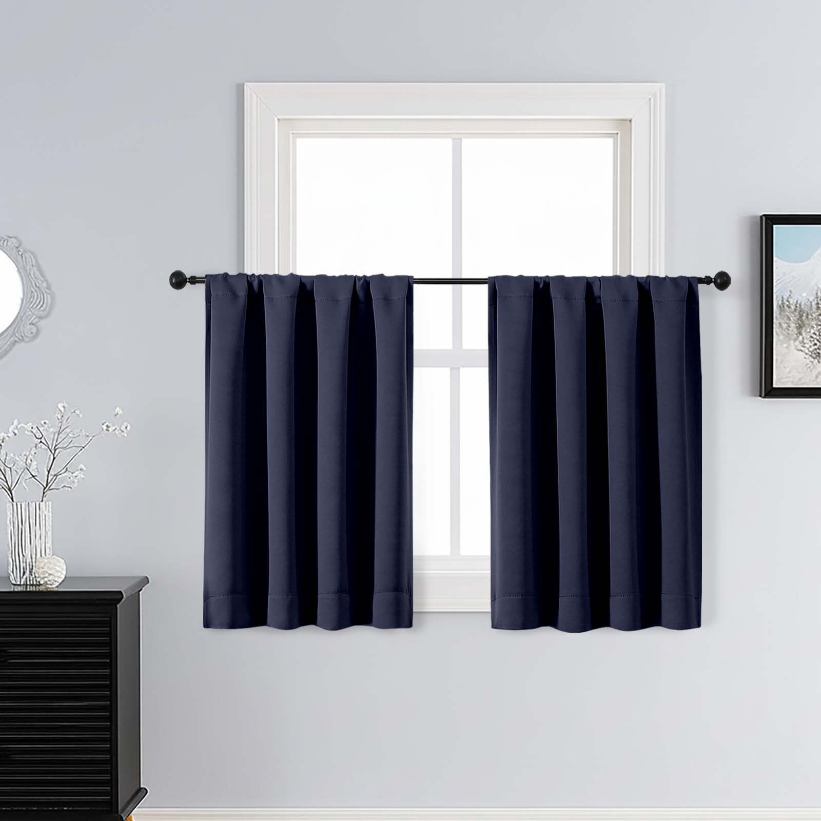 Patin, Navy Blue Blackout Kitchen Curtains, 40