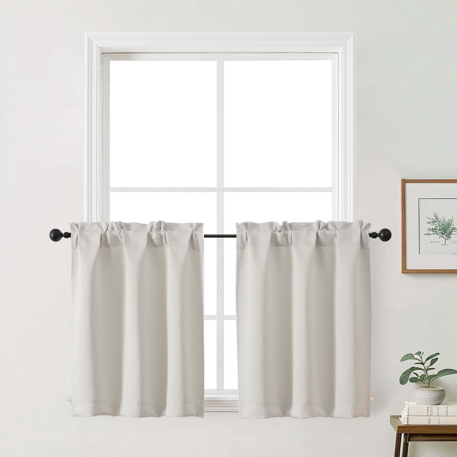 Patin Natural Kitchen Curtains 24 Inch Length 2 Pcs, Rod Pockets ...