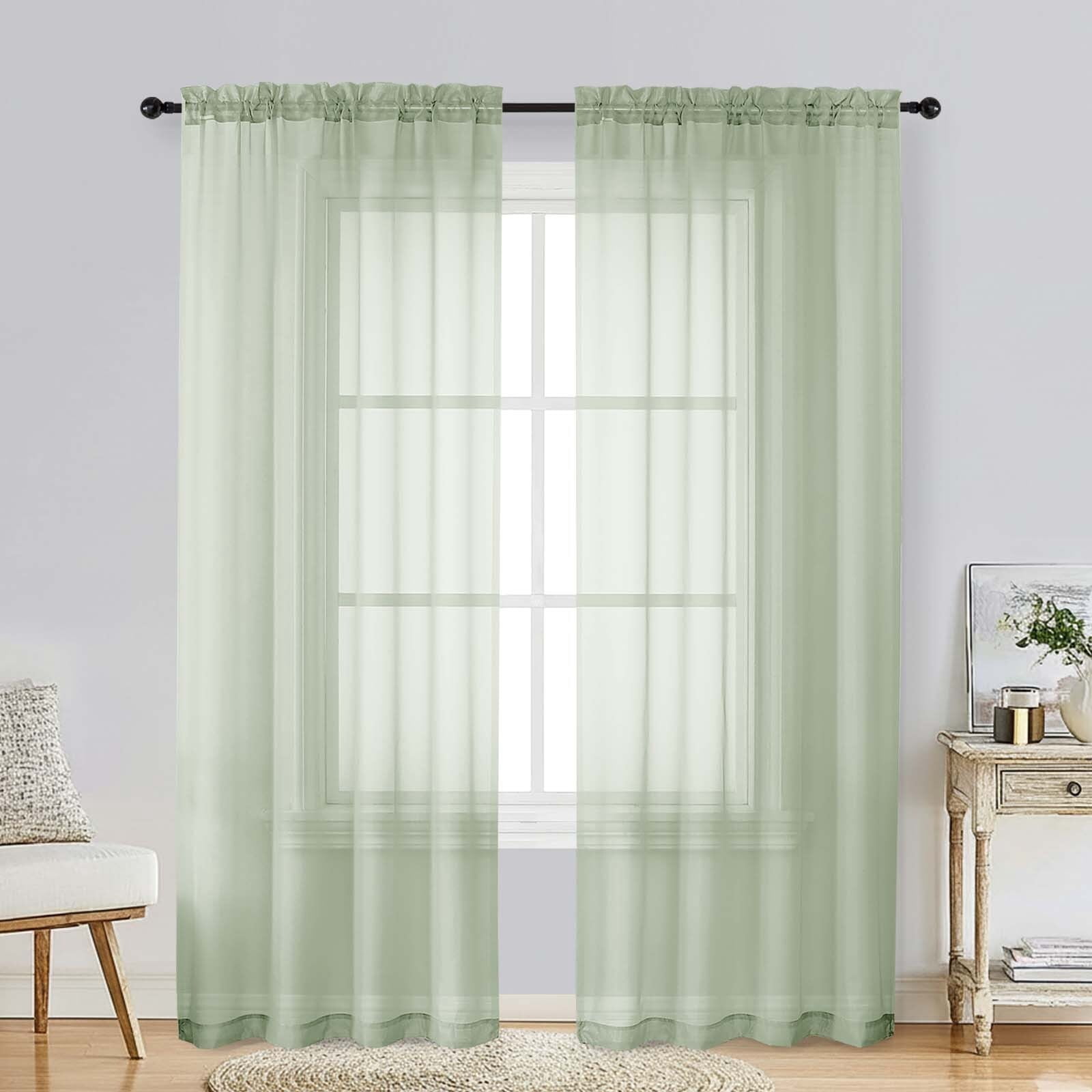 Patin Light Green Sheer Curtains for Living Room 78 Inches Long 2 Pcs ...