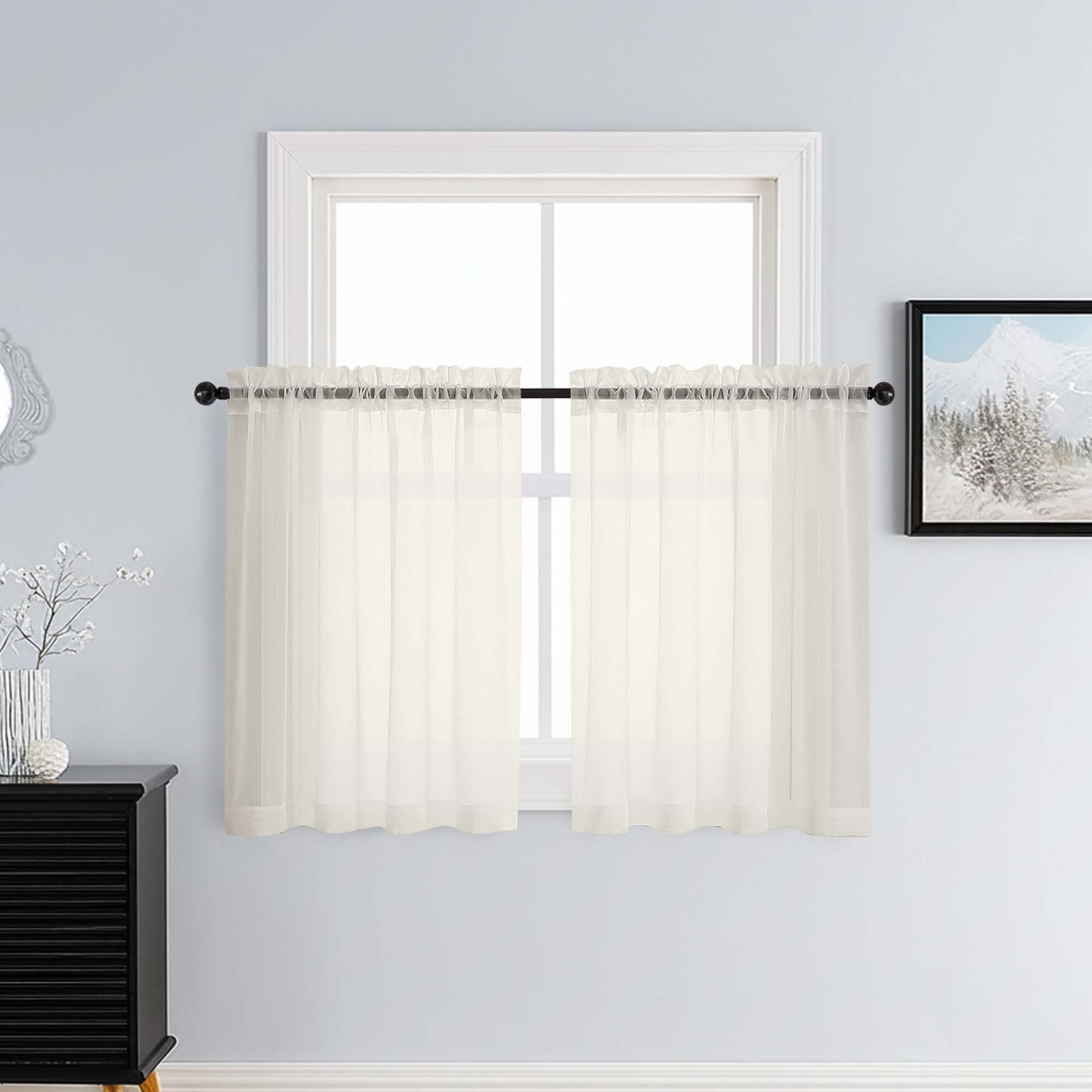 Patin Ivory Sheer Curtains 36 Inch Length 2 Pcs, Short Rustic Kitchen ...