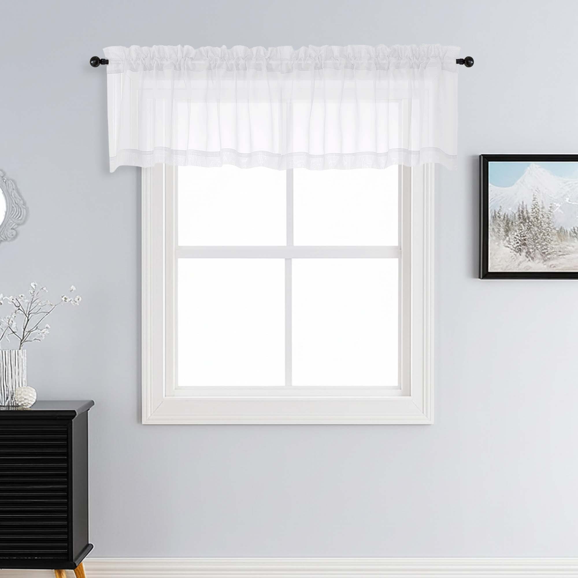 Patin White Sheer Curtains Valances for Windows 14 Inch Length 2 Pcs ...