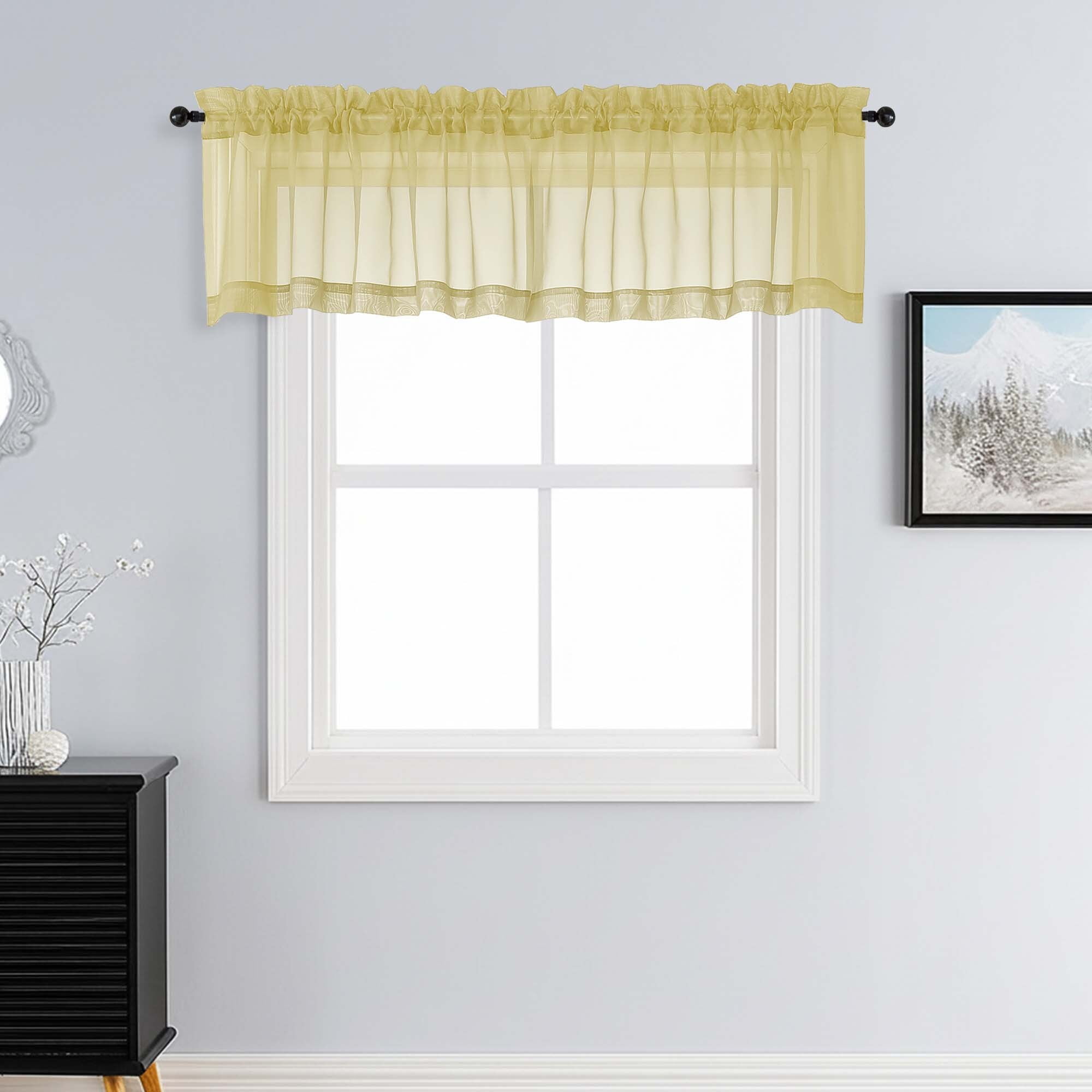 Patin Yellow Sheer Curtains Valances for Windows 14 Inch Length 2 Pcs ...