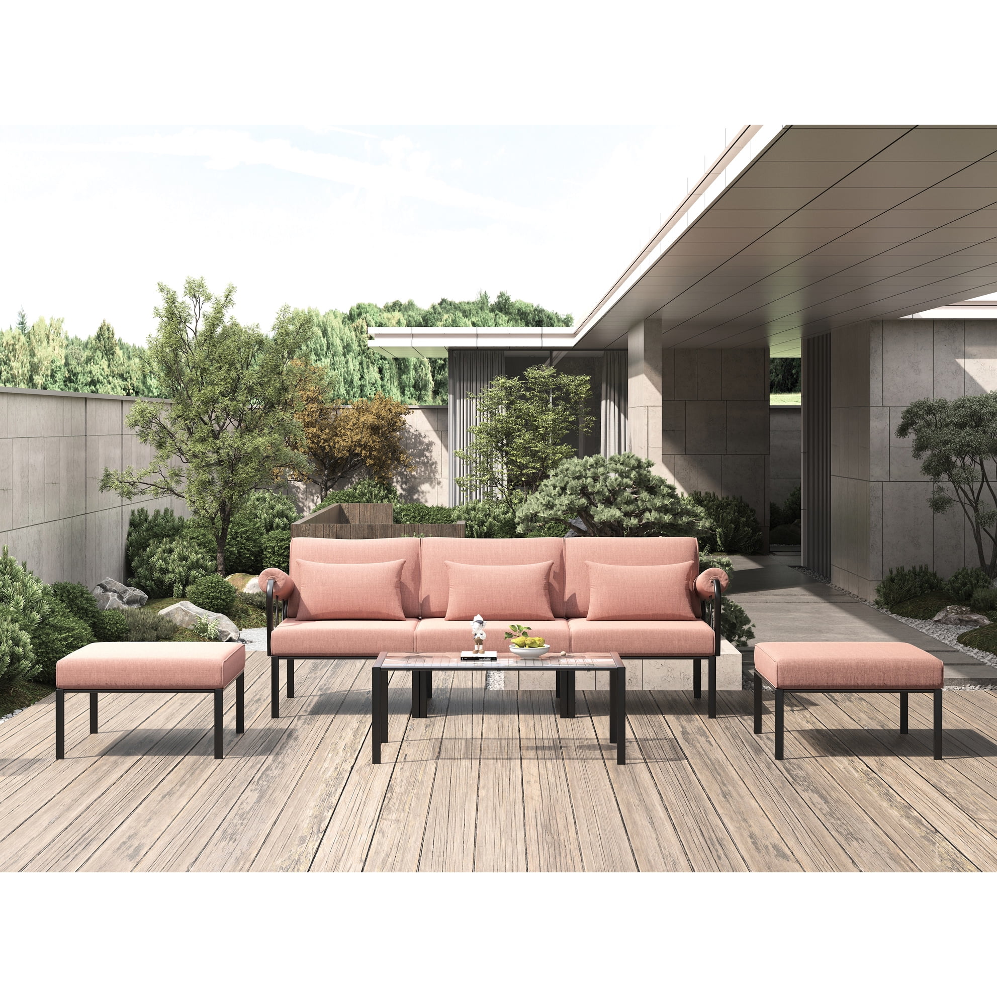 Patio 5pcs Pink Fabric - , Modular Design, Metal Legs, Fabric, 220lbs ...