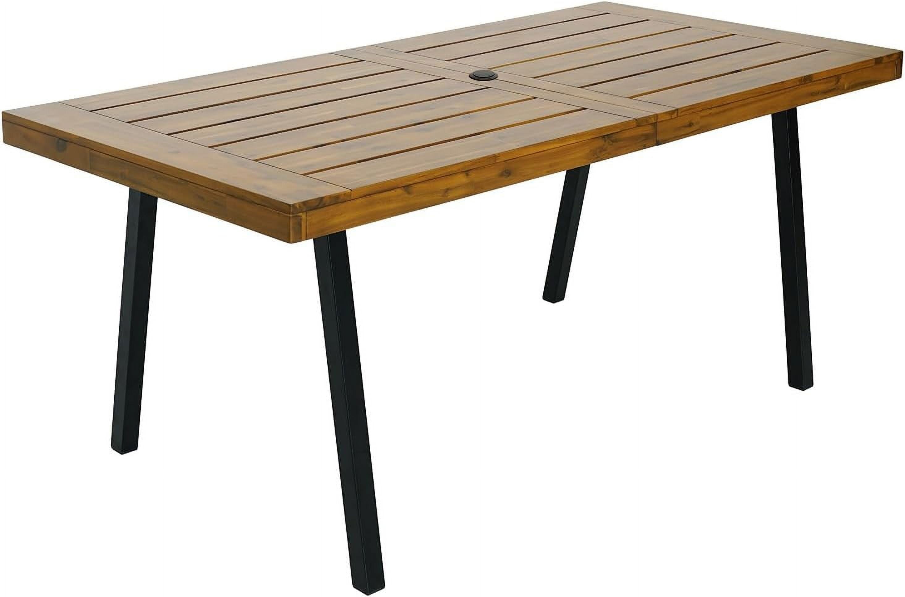 Patio Acacia Wood Dining Table for 6 Persons, Large Rectangular Dining Table with 1.6" Umbrella ...
