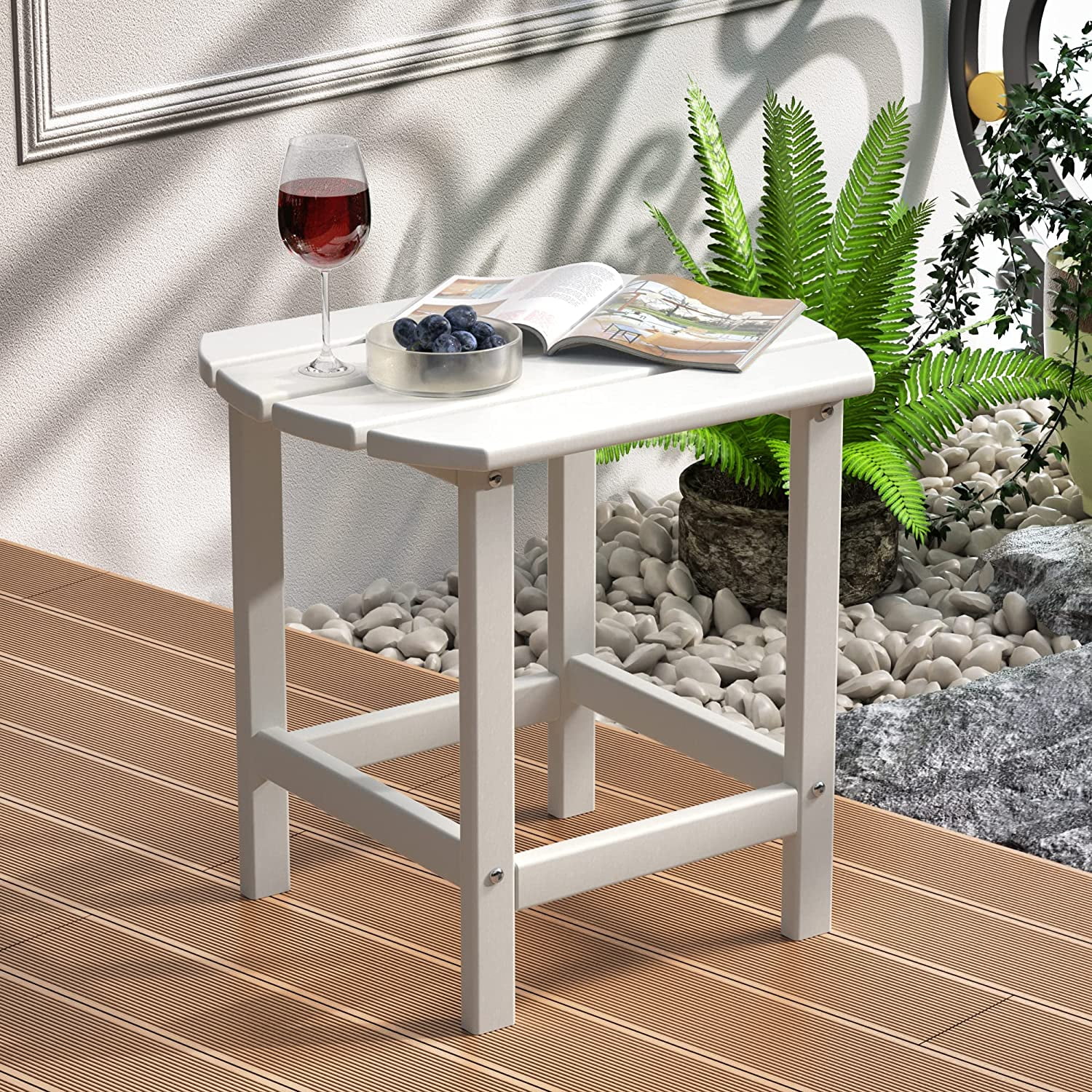 Patio Adirondack Side Table, Outdoor End Tables All-Weather Resistant HDPE Humidity-Proof Long ...