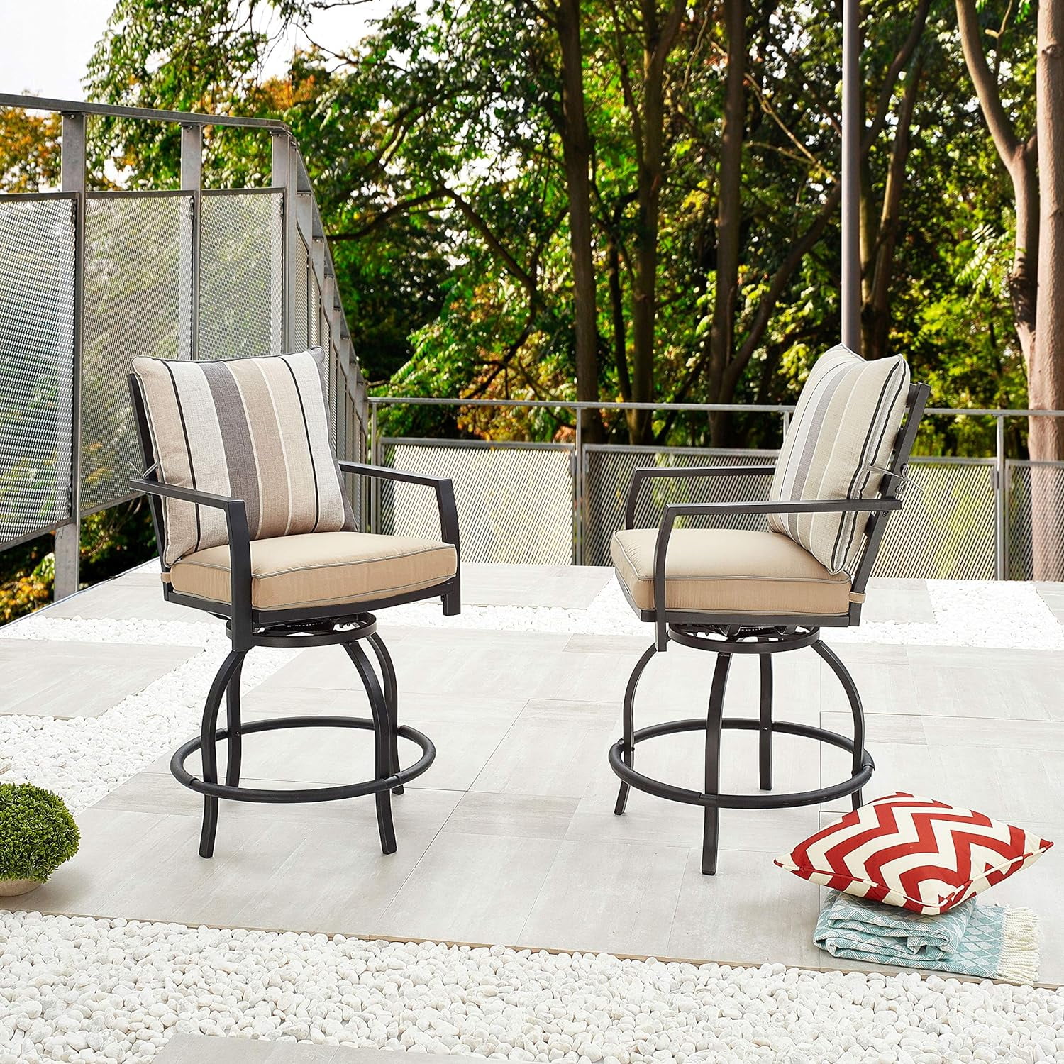 Patio Bar Height Chairs, Outdoor Swivel Bar Stools Chairs with Seat ...