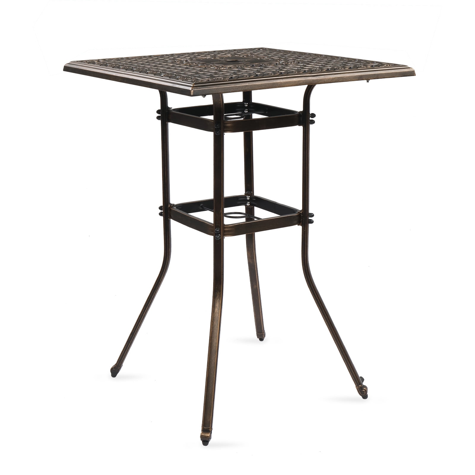 Patio Bar Height Table, All-Weather Cast Aluminium Square Bar Bistro ...