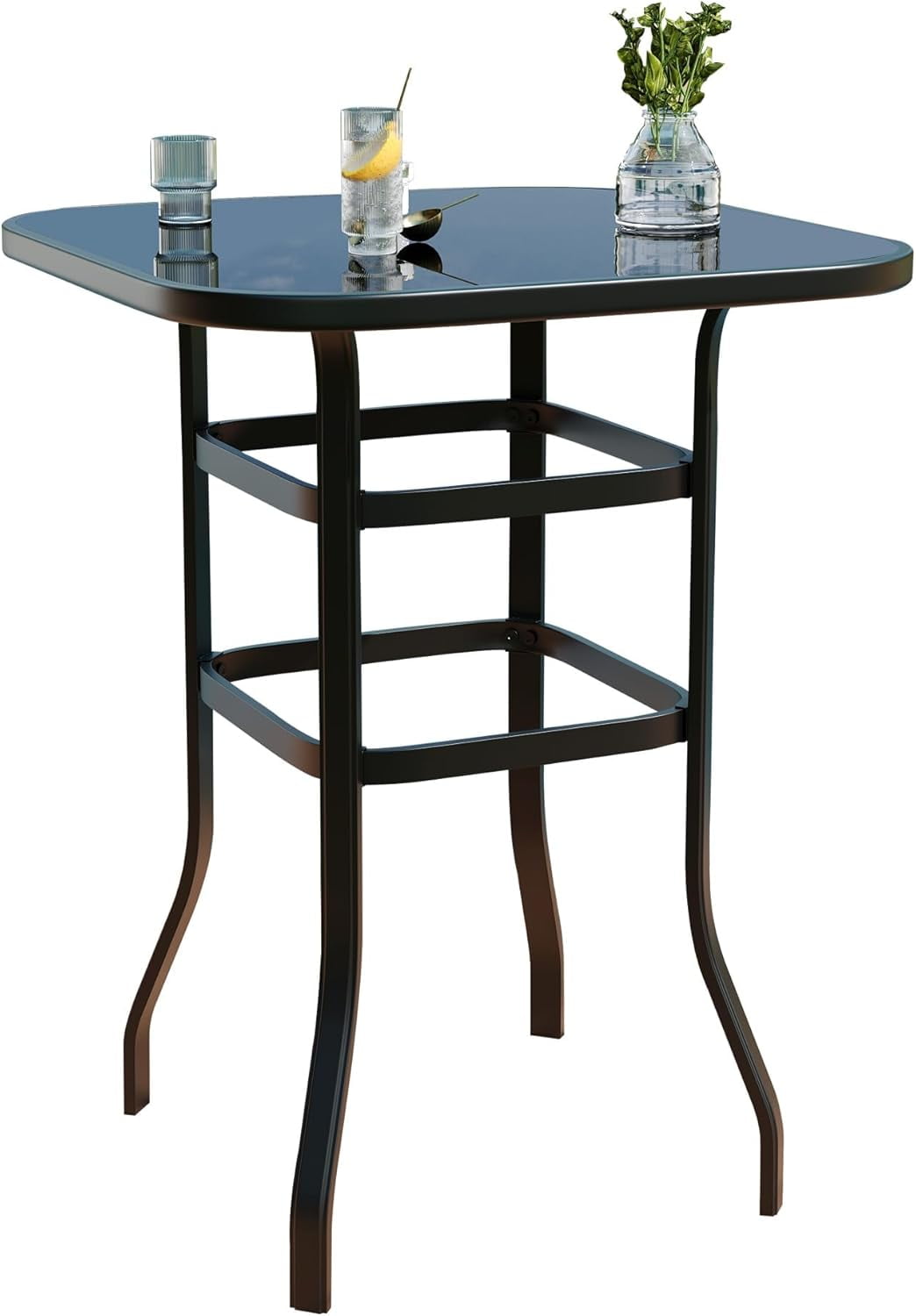 Patio Bar Height Table,Metal Frame Patio Bar Table Tempered Glass ...