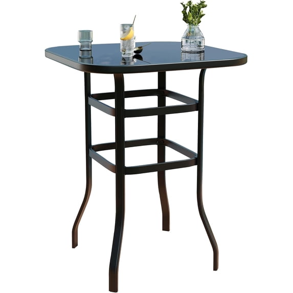 Patio Bar Height Table,Metal Frame Patio Bar Table Tempered Glass ...