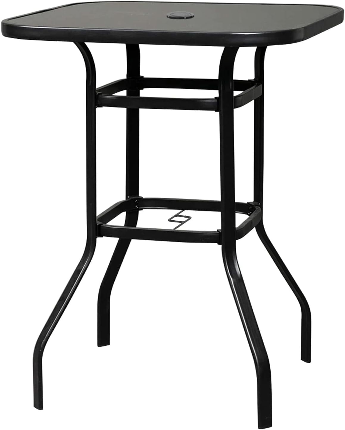 Patio Bar Height Table with Umbrella Hole, 2-Tier High Top Outdoor ...