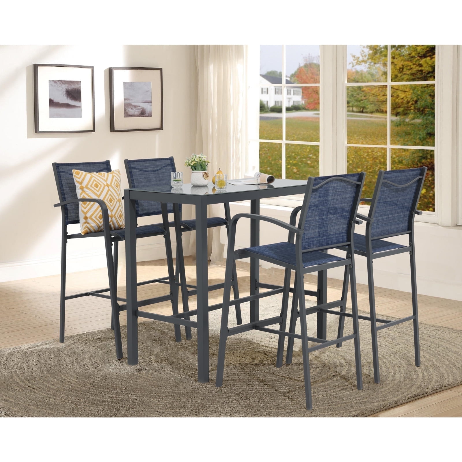 Patio Bar Set, Outdoor Dining Table and Chairs, All-Weather Aluminum ...