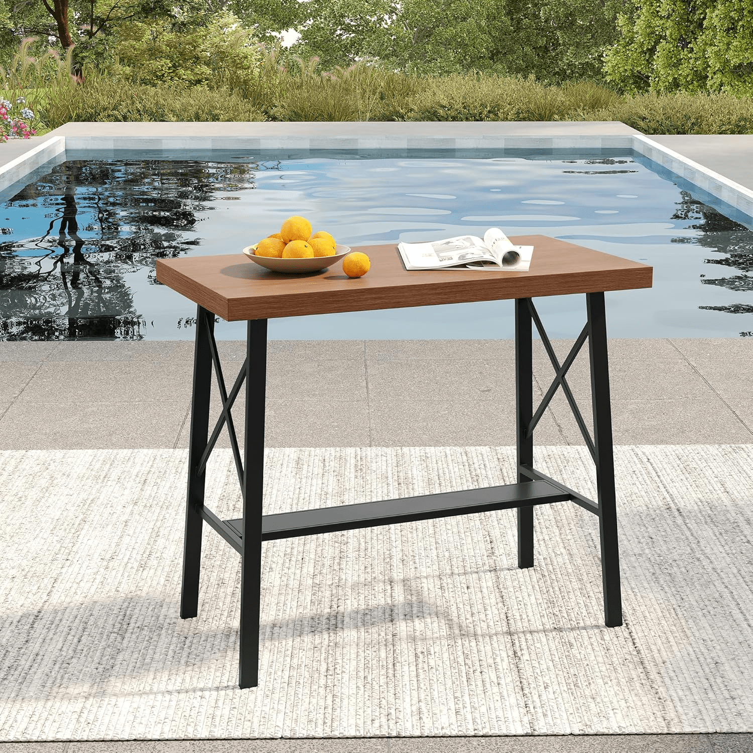 Patio Bar Table Rectangle Outdoor Bar Height Dining Table for Patio ...