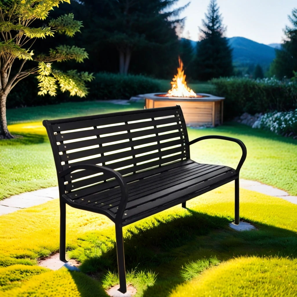 Patio Bench, 45.7 Inch Steel Frame Slats Outdoor Bench for Garden Deck ...