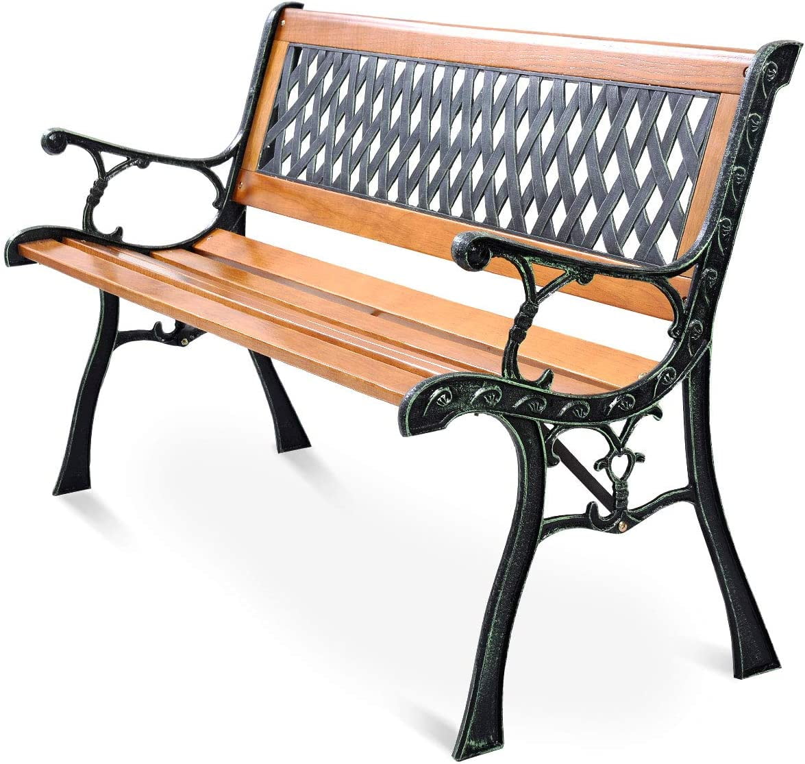 Patio Bench, Outdoor Furniture Cast Iron Hardwood Frame Porch Loveseat, Weather Proof Porch Path ...