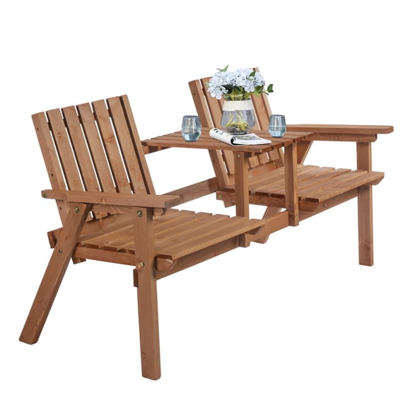 Patio Bench with Table & Umbrella Hole - Outdoor Wooden Bench for 2 ...