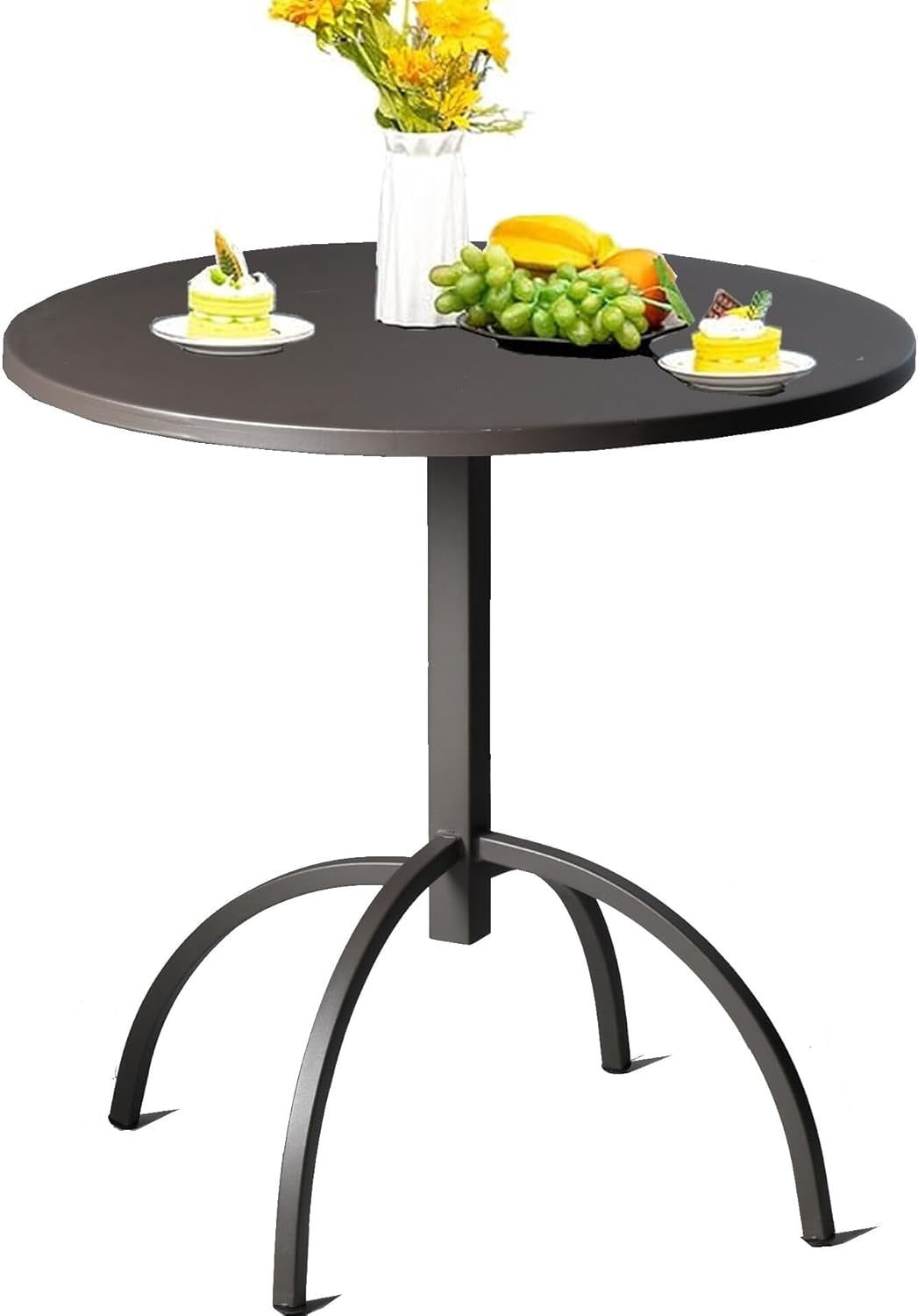 Patio Bistro Metal Dining Table, Outdoor Steel Slat Round Table for 2 ...