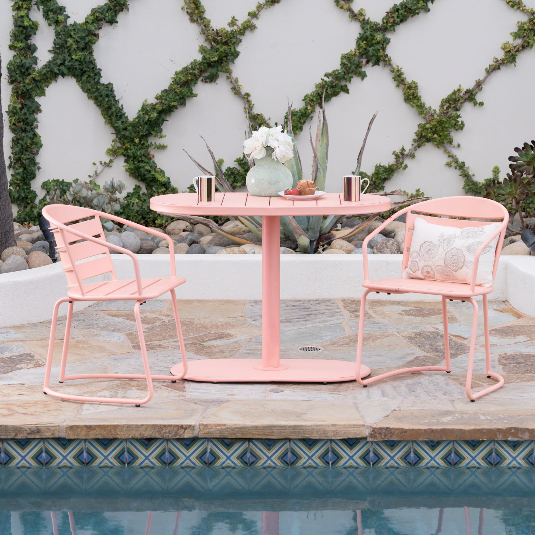 Patio Bistro Set 3 Piece Outdoor, Retro Metal Bistro Table and Chairs ...