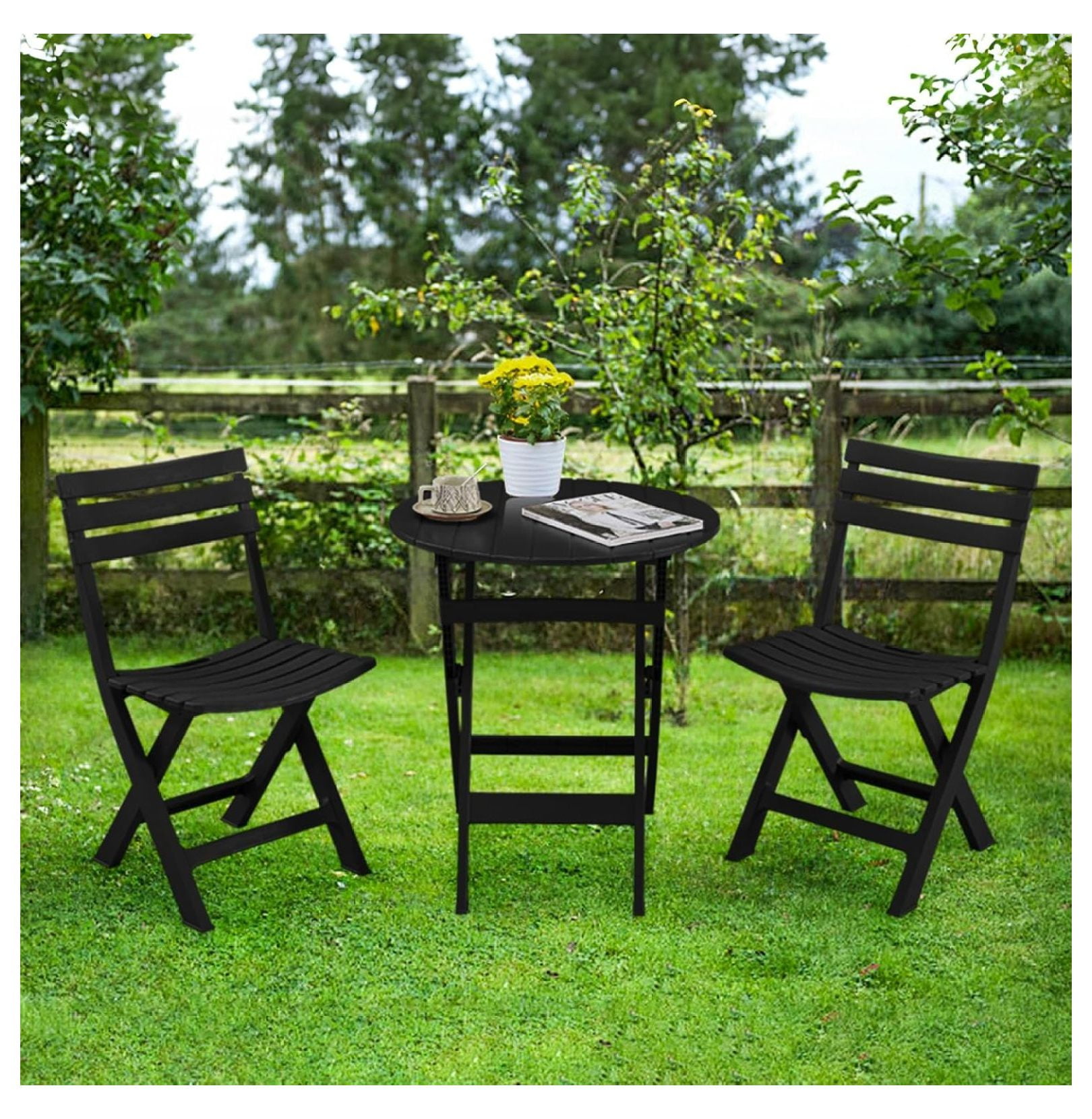 Patio Bistro Set, 3 Piece Plastic Folding Bistro Set, Portable Outdoor ...