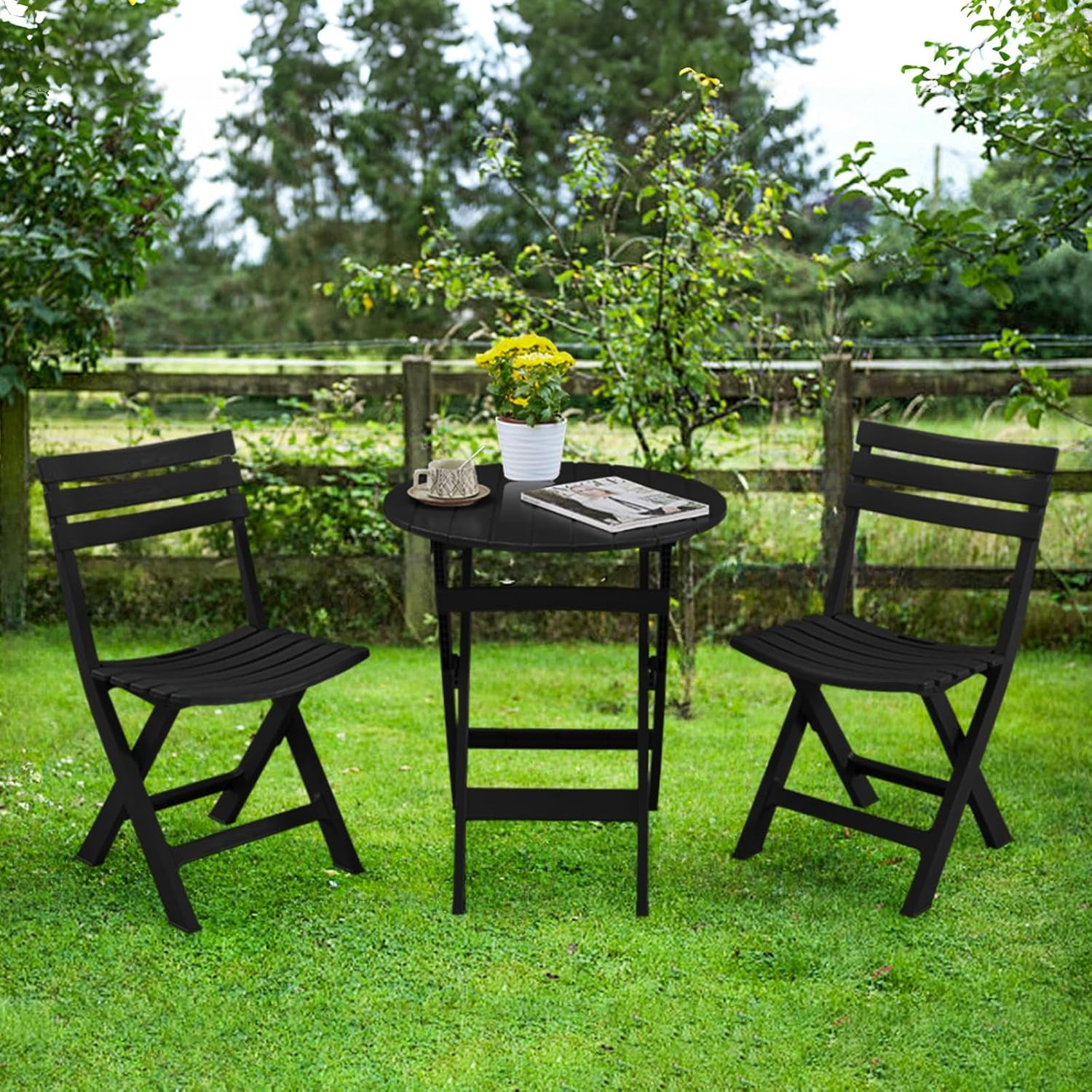 Patio Bistro Set, 3 Piece Plastic Folding Bistro Set, Portable Outdoor ...