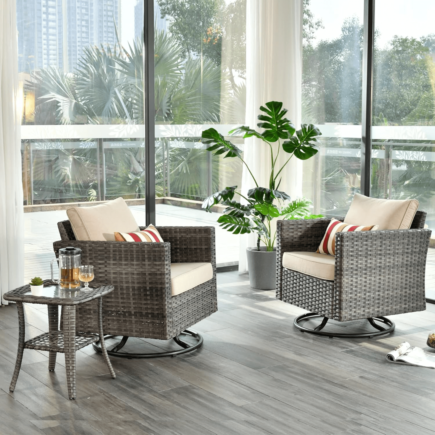 Patio Bistro Set 3 Pieces Rocking Swivel Chairs with Side Table 360 ...