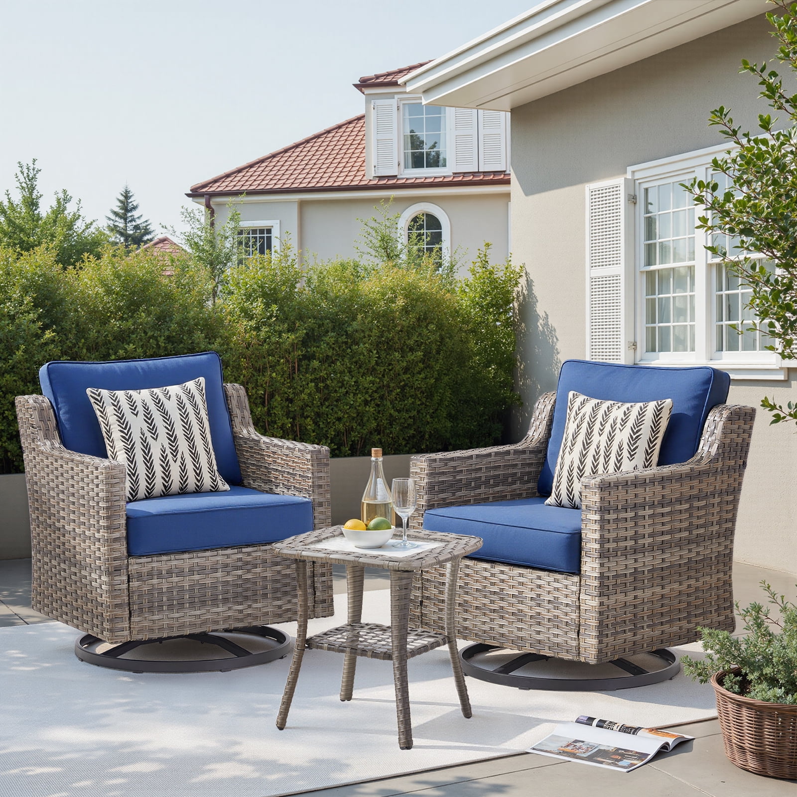 Patio Bistro Set, PPorfamilia 3 Piece Furniture Set with 360° Swivel ...