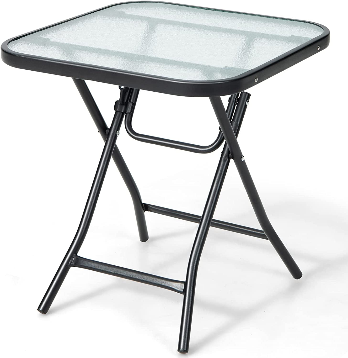 Patio Bistro Table, 18" Square Glass Top Side Table with Rustproof ...