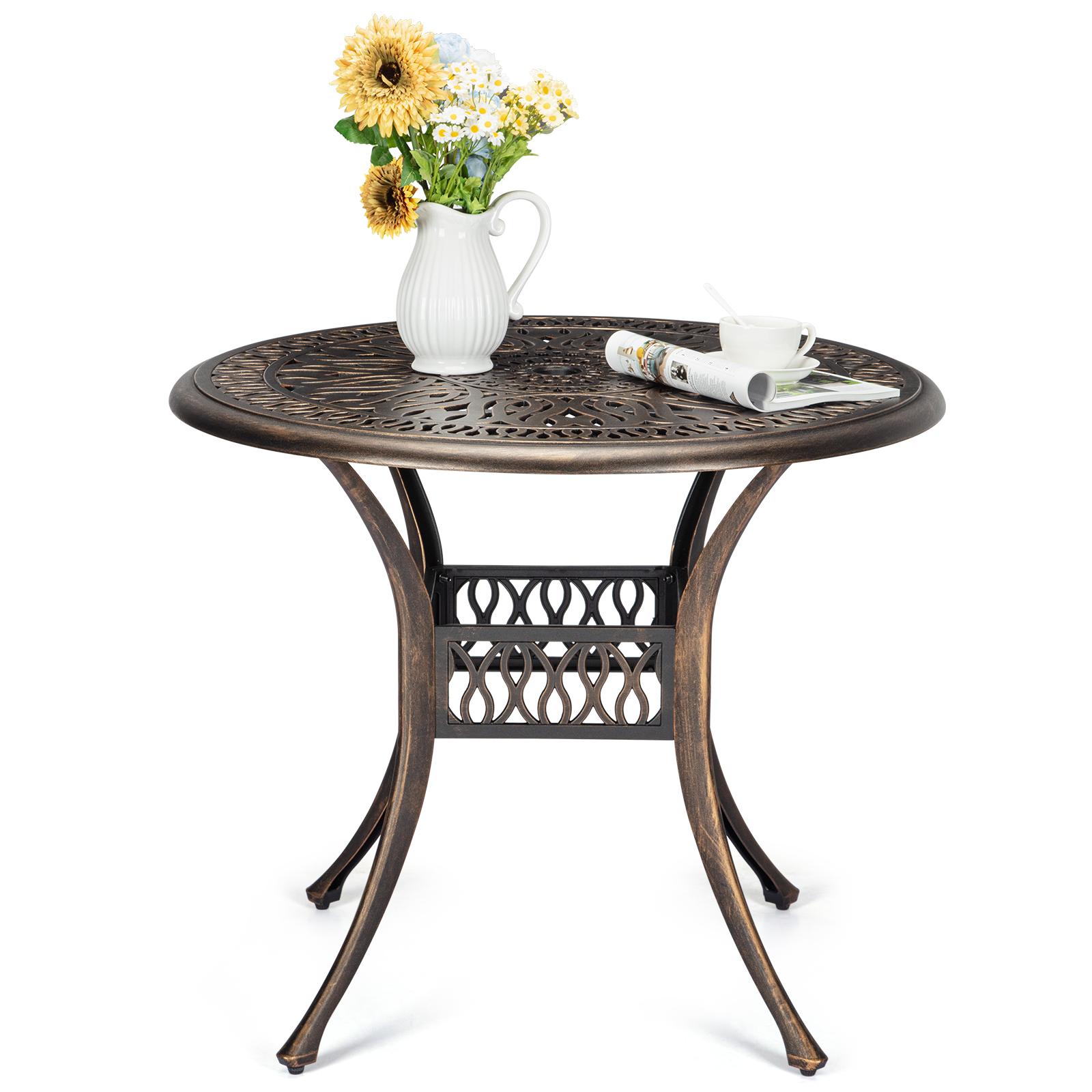 Patio Bistro Table,Cast Aluminum Bistro Table with Umbrella Hole ...