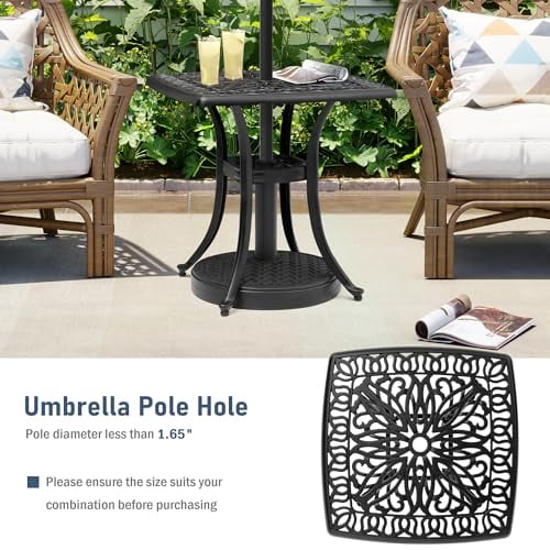 Patio Cast Aluminum Side Table, Outdoor End Table Small Square Coffee ...
