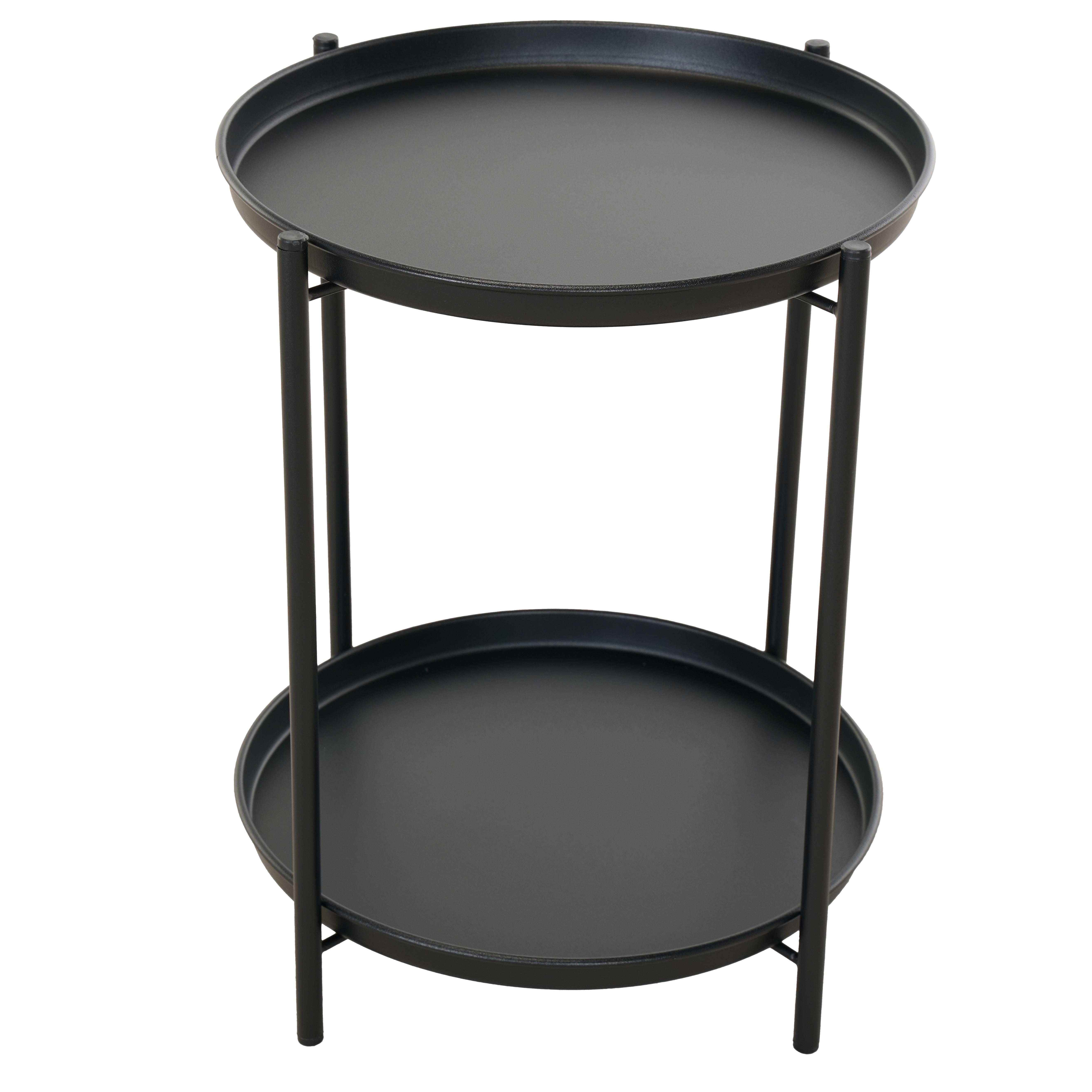 Patio Casual Outdoor Side Table, 2-Tier End Table, Round Metal Side ...