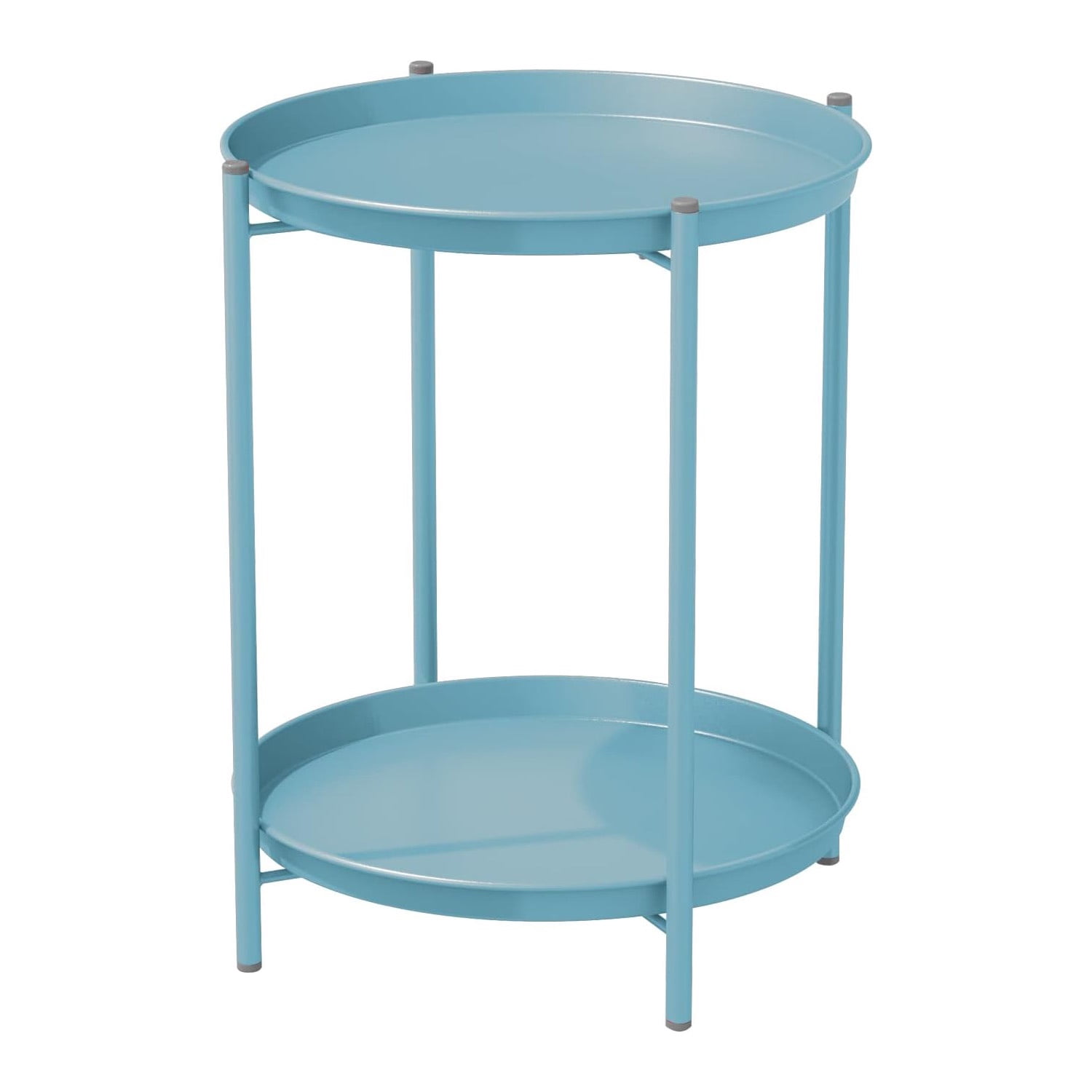 Decksplore Folding End Table 2-Tier Metal Round Side Table with ...