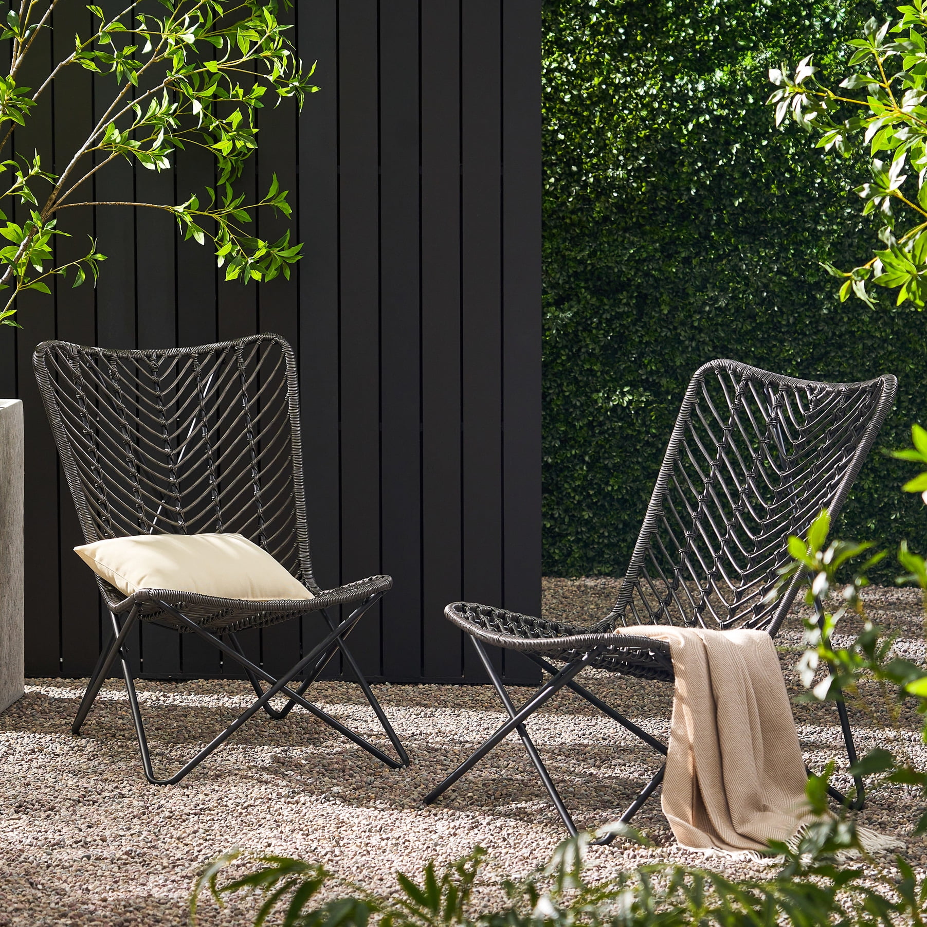 Patio Chair Of 2, Gray With Geometric Base, 33.25d X 23.91w 35.53h, 400 ...