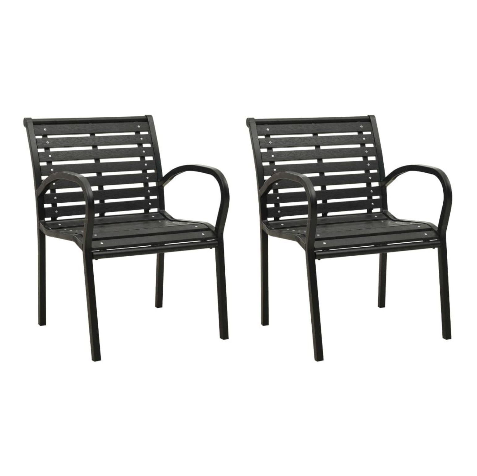 Patio Chairs 2 pcs Black, Steel & WPC Outdoor Seating - Garden ...