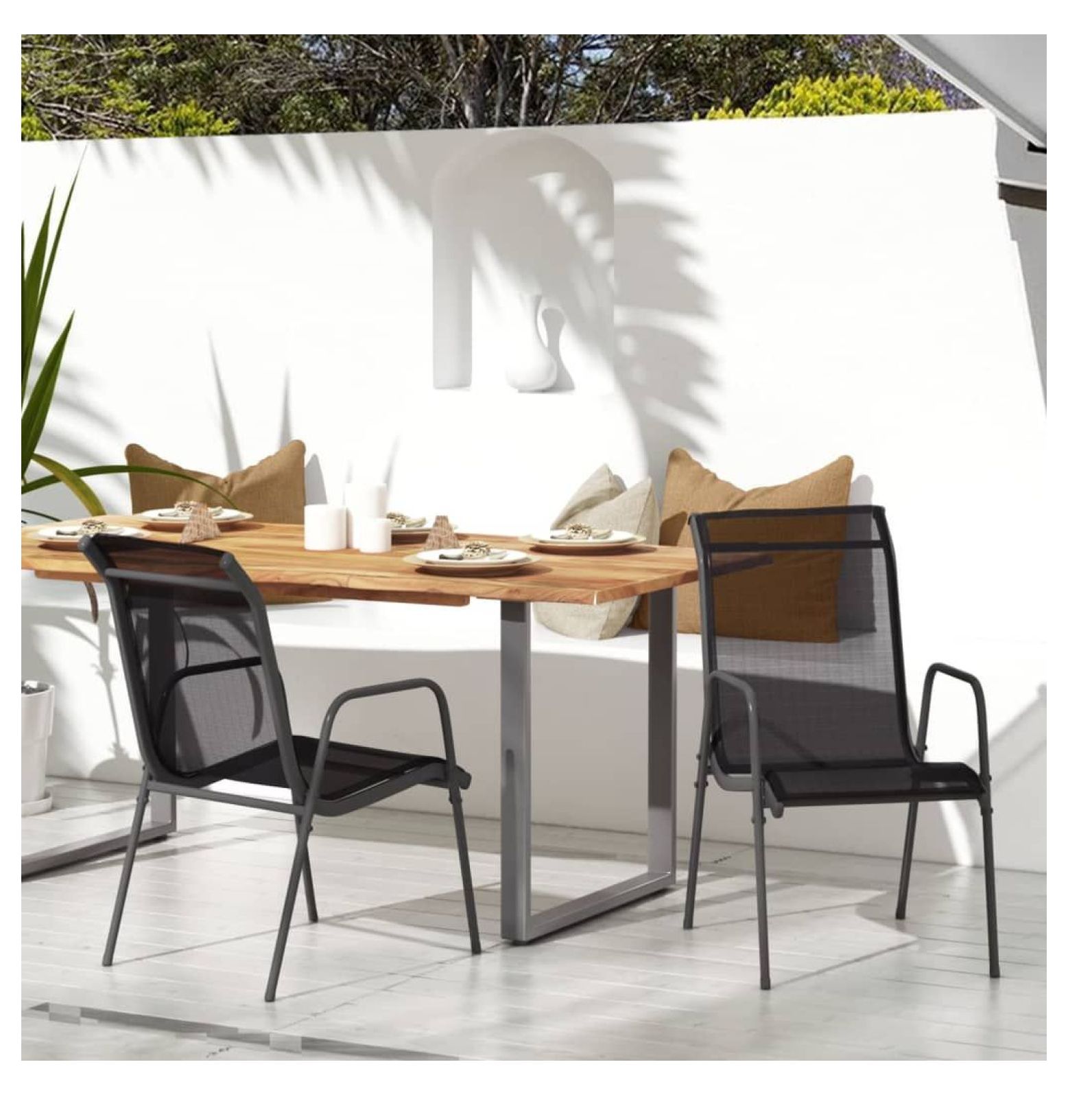 Patio Chairs 2 pcs Steel and Textilene Black - Walmart.com