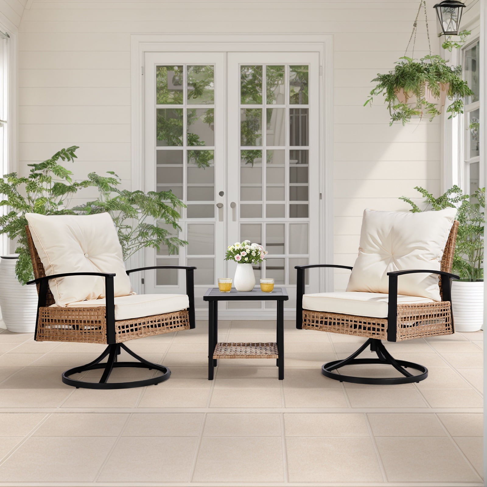 Patio Chairs Set of 2, 3pcs Outdoor Patio Furniture Set Swivel Rocker ...