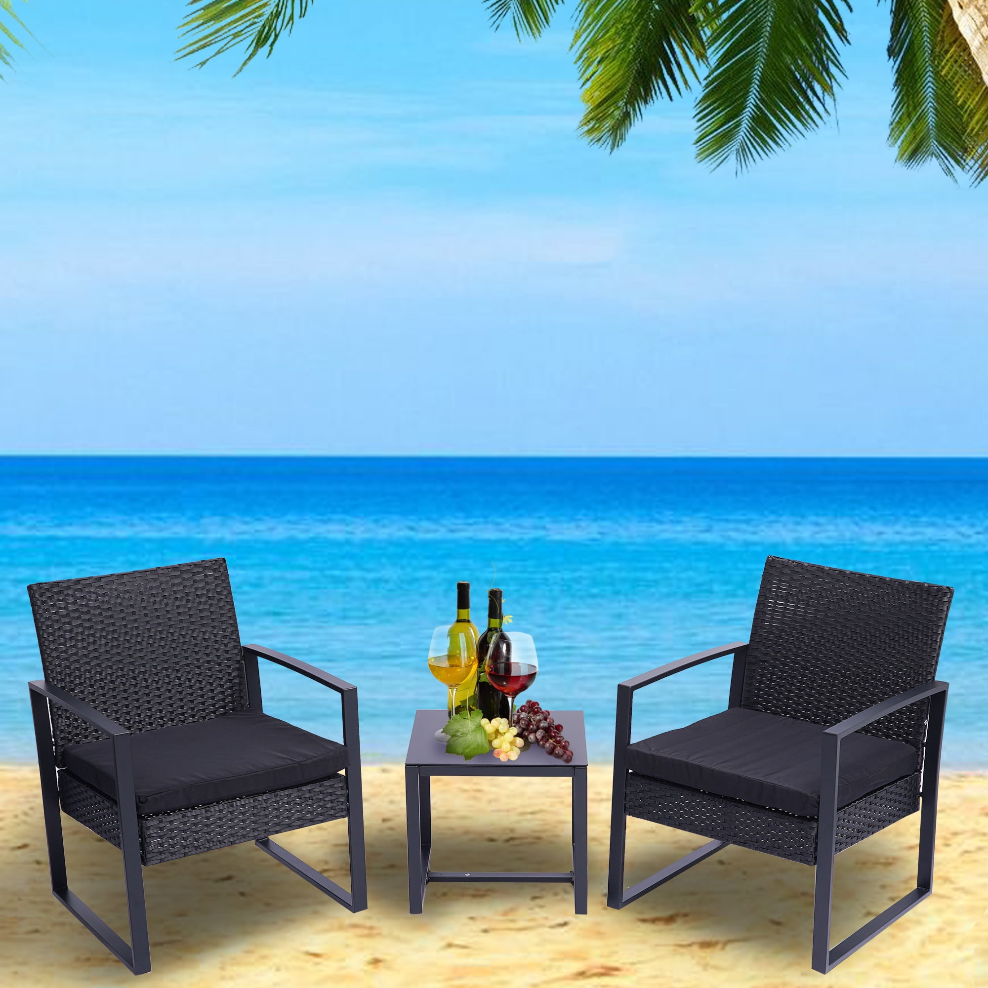 Patio Chairs Set of 2, Outdoor Wicker Patio Furniture Sets, Front Porch ...