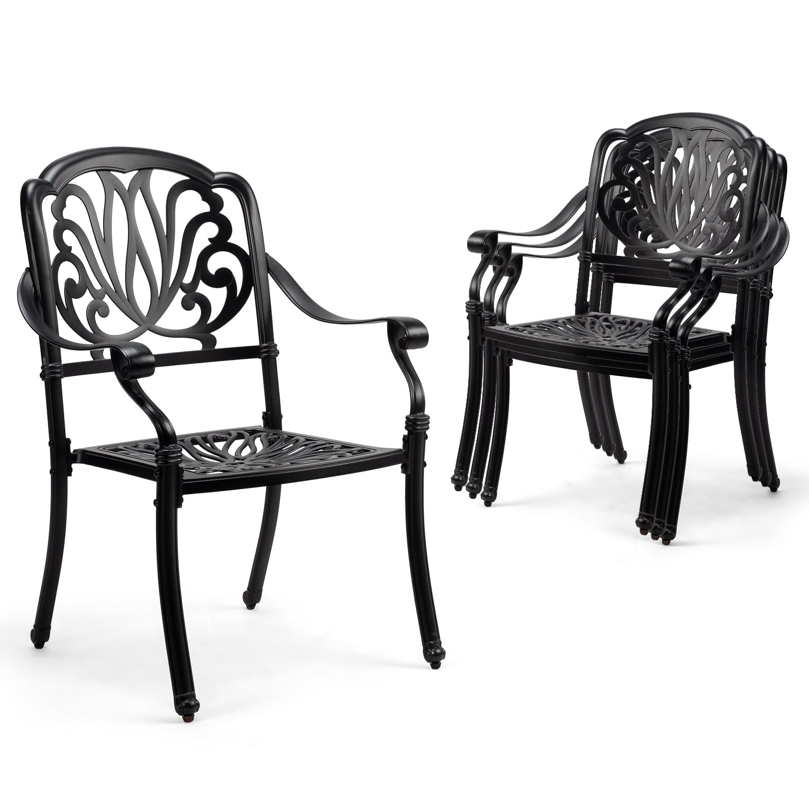 Patio Chairs Set of 2 - Stackable Cast Aluminum Outdoor Dining ...