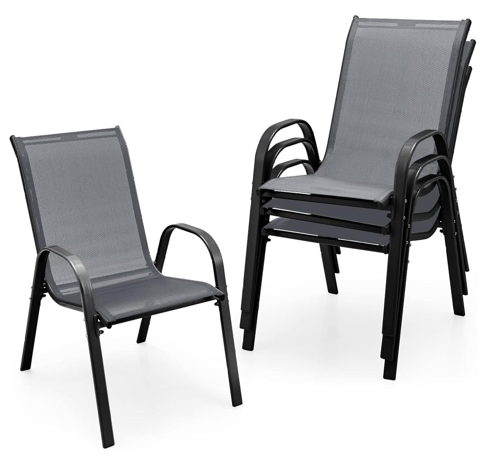 Patio Chairs Set of 4, Stackable Patio Chairs Set with Armrests and ...