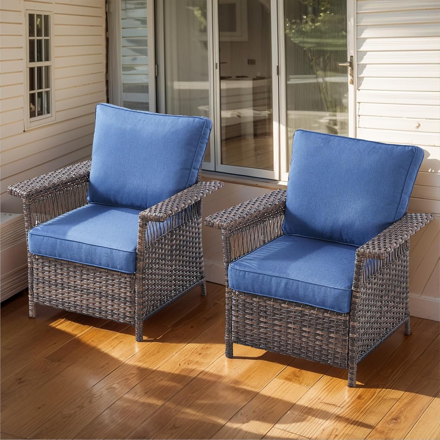 Patio Chairs Set of 2 - All-Weather Rattan Wicker Chairs Outdoor Chairs ...