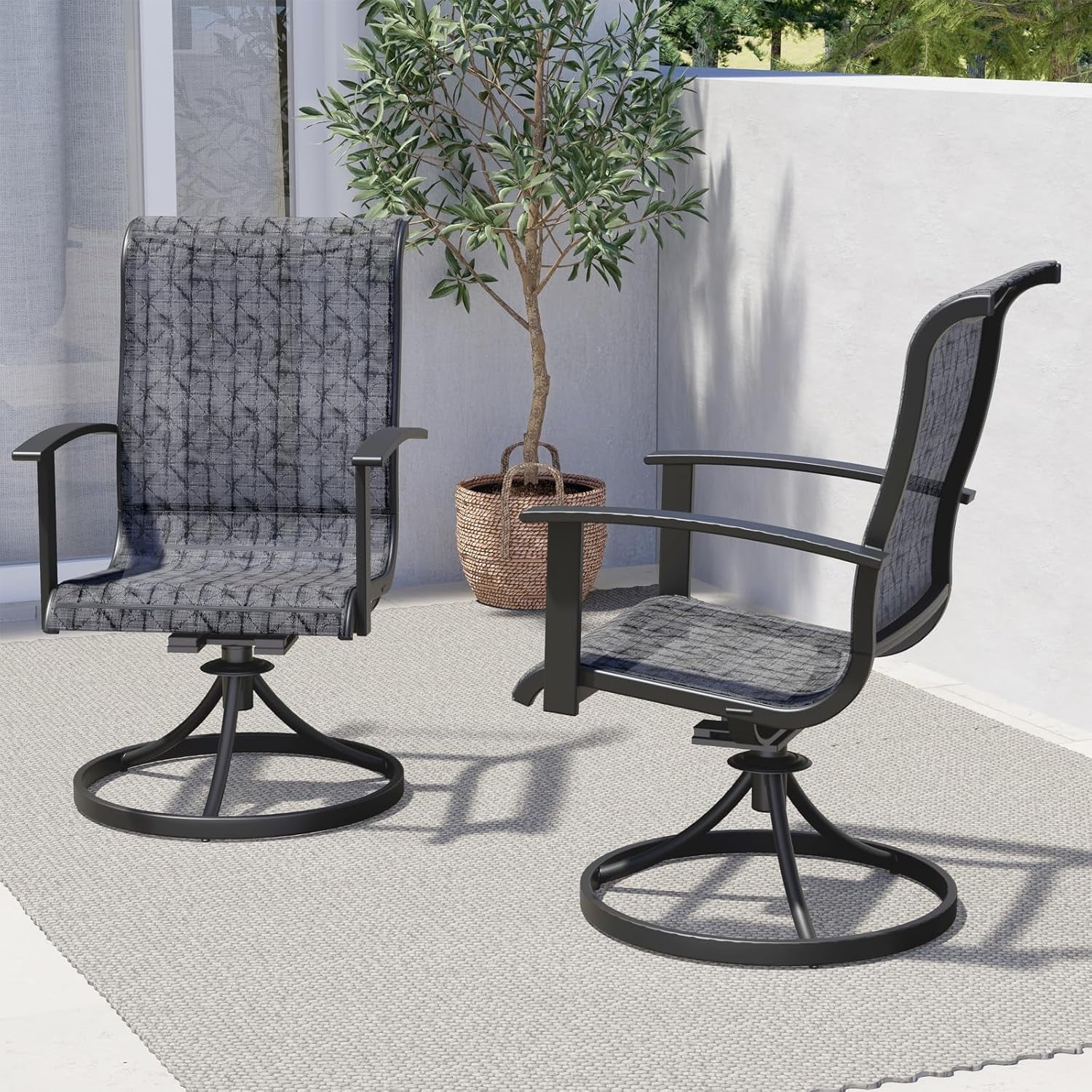 Patio Chairs Set of 2, Outdoor Swivel Mesh Sling Rocking Chairs, for ...
