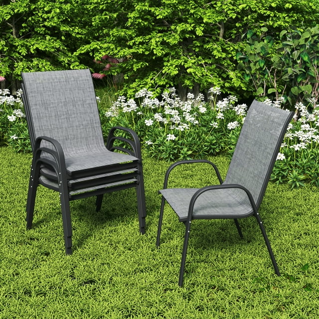 Stackable Metal Patio Chairs Set of 4, Outdoor Dining Chairs with Arms ...