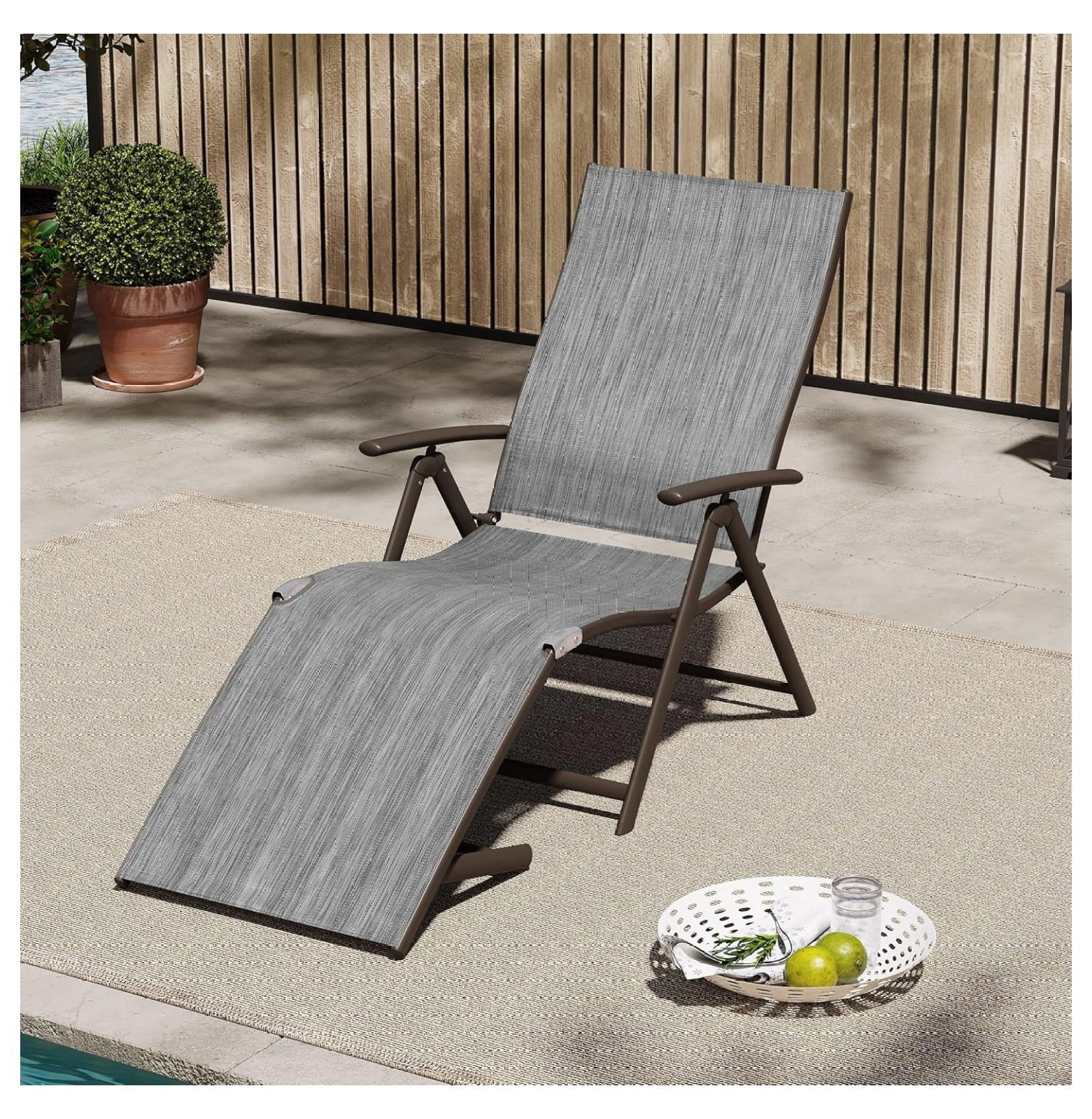 Patio Chaise Lounge Chair, Outdoor Adjustable Folding Lounge Chair ...