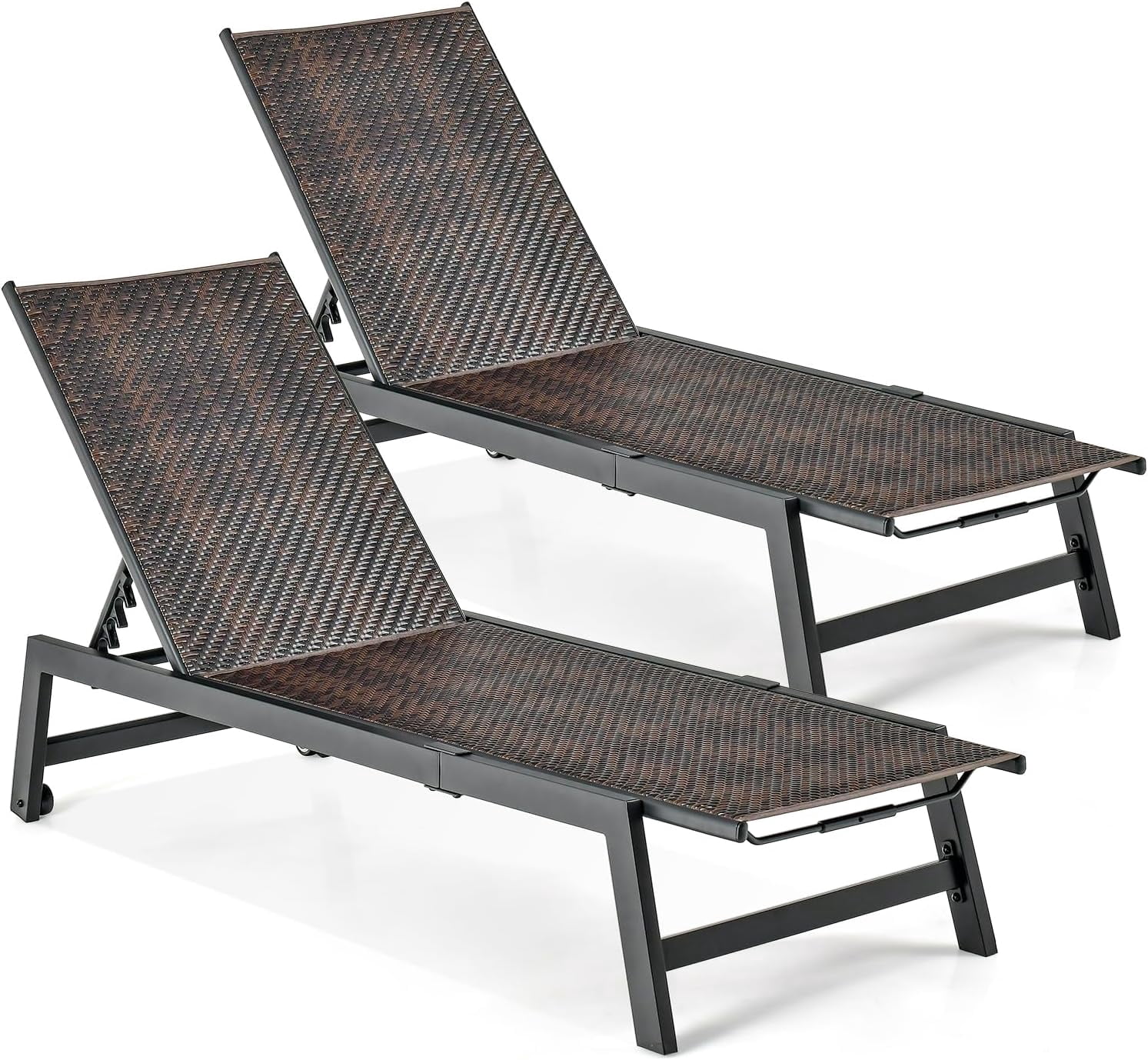 Patio Chaise Lounge Chair - Outdoor PE Rattan Recliner Chair with ...