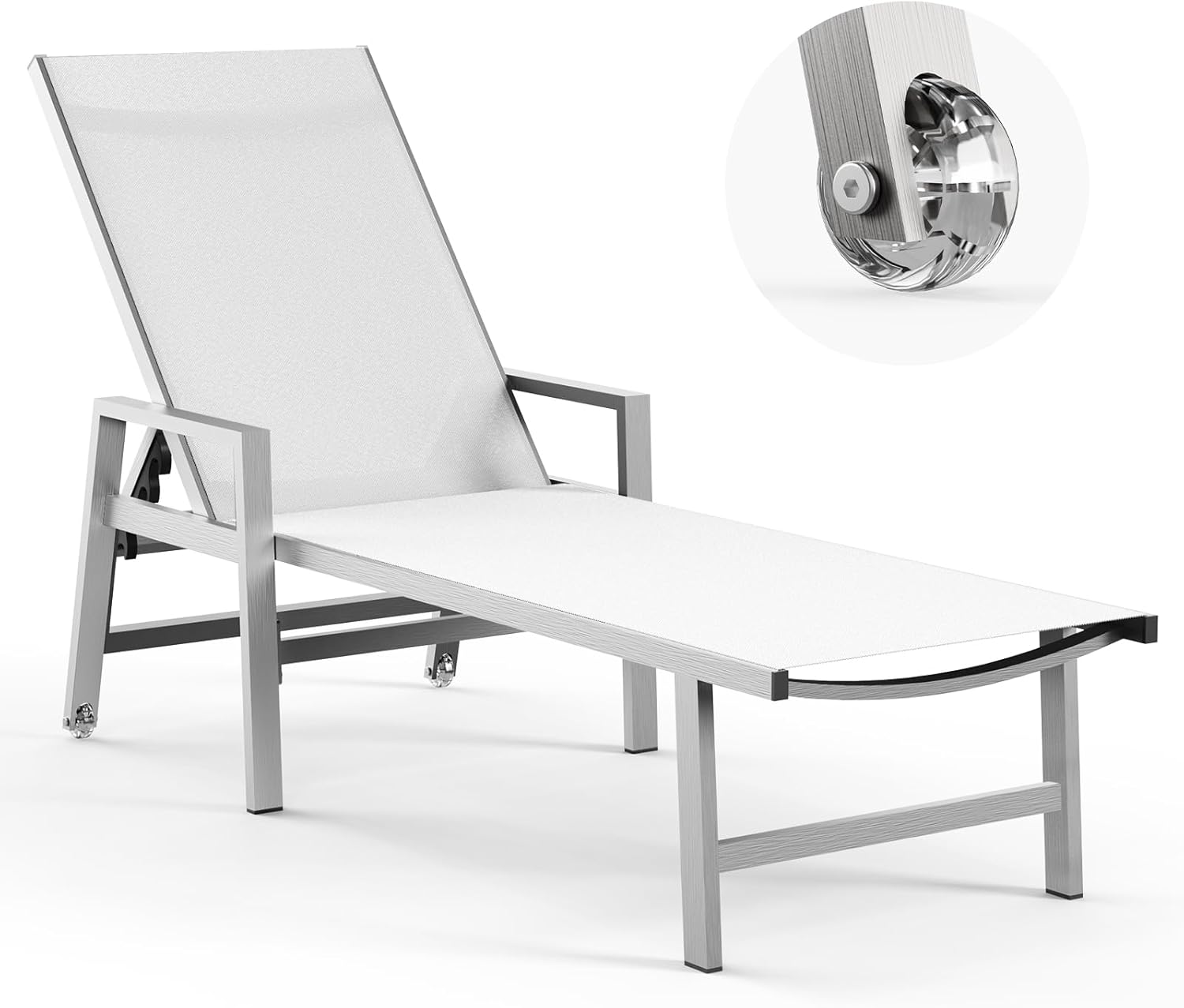 Patio Chaise Lounge Chair Outdoor with Wheels & Armrests, Aluminum Pool ...
