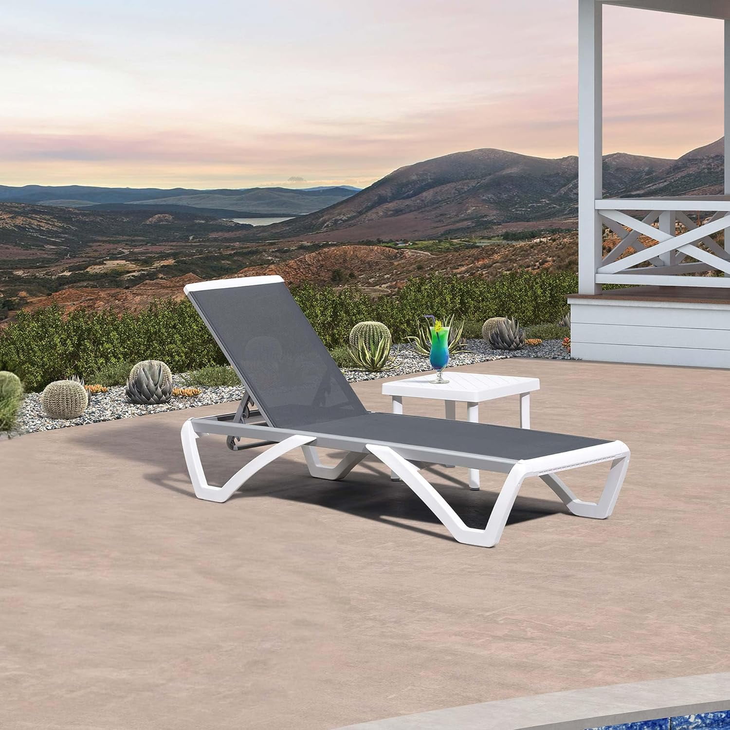 Patio Chaise Lounge Chair with Armrests Outside Aluminum Plastic ...
