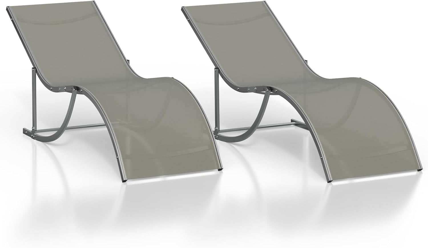 Patio Chaise Lounge Outdoor Set of 2 with S-Shaped Ergonomics, Textilene Fabric, Aluminum Pool ...