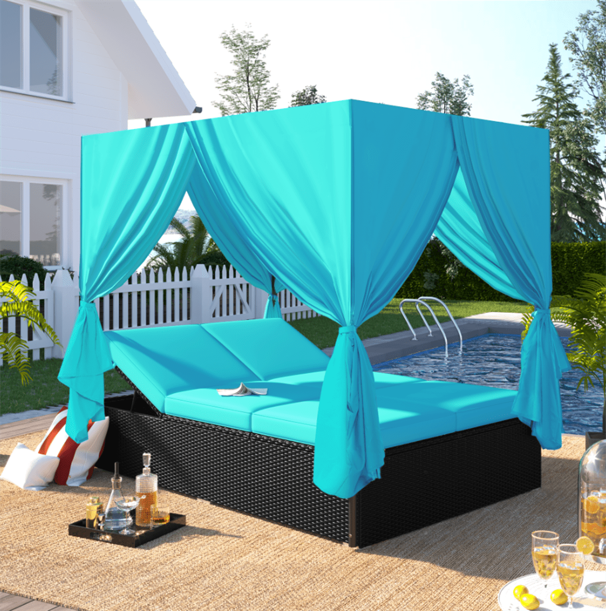 Patio Chaise Lounge, Outdoor Patio Wicker Sunbed Daybed with Adjustable ...
